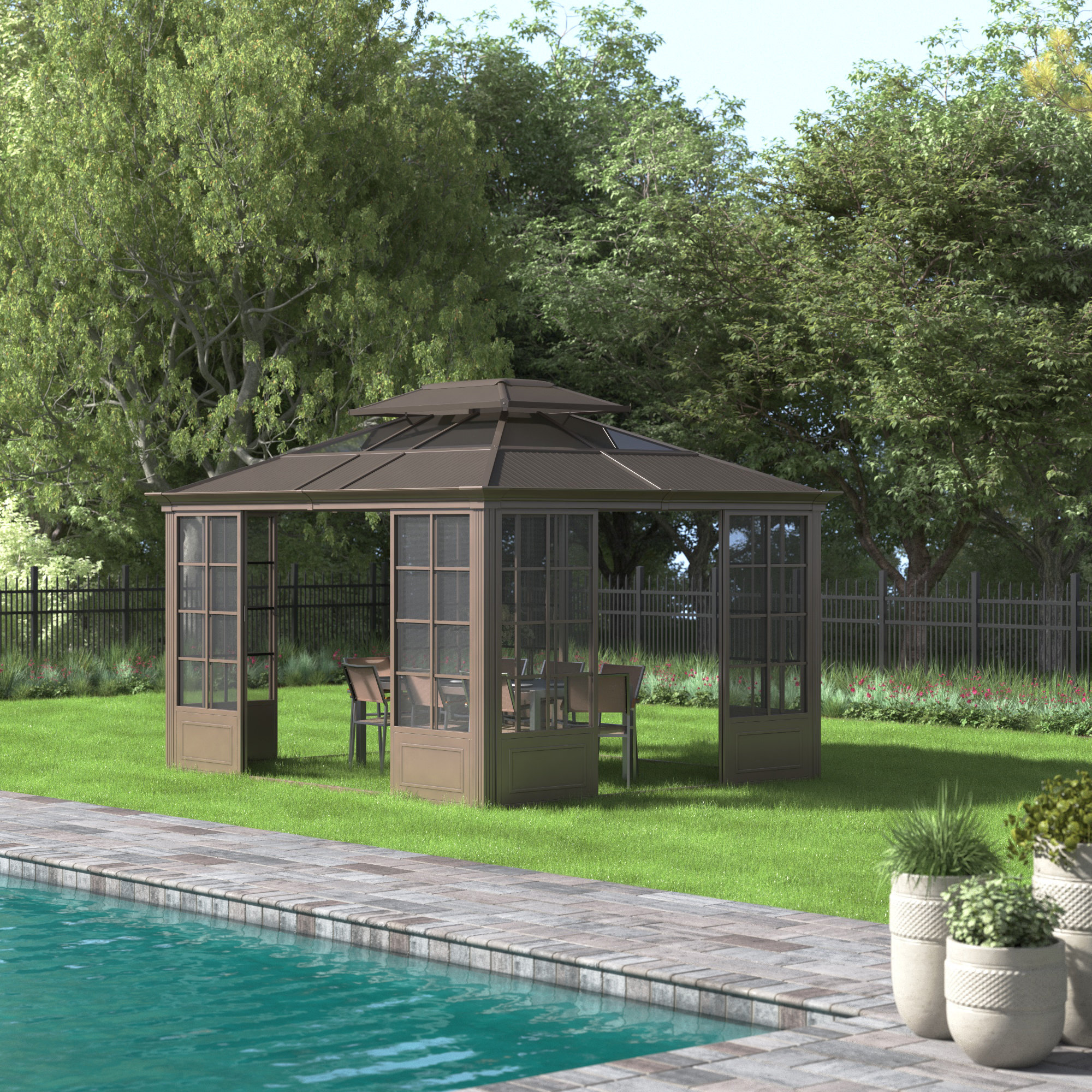Sunjoy Flora 14 Ft. W x 12 Ft. D Metal Patio Gazebo & Reviews | Wayfair