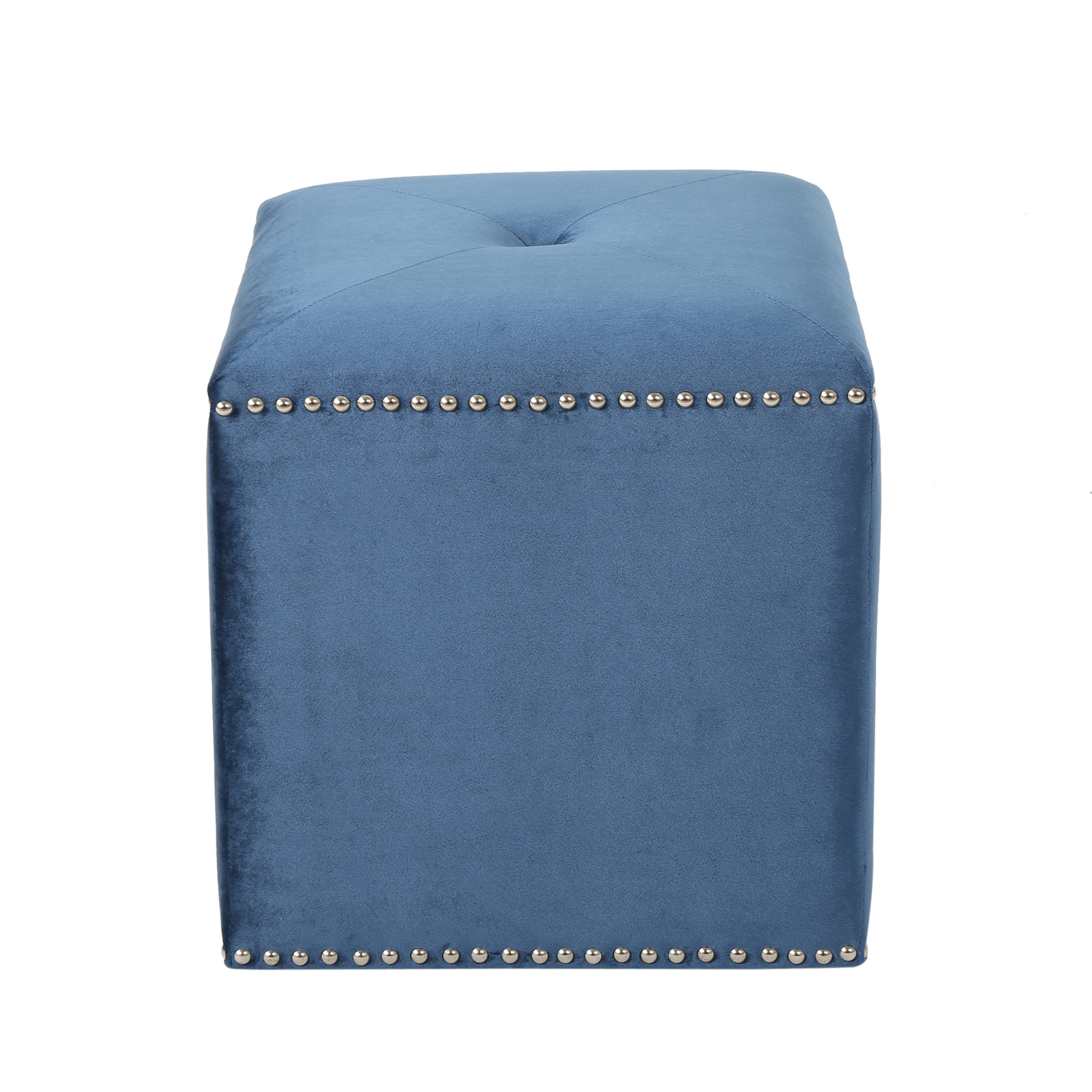 Mercer41 Velvet Cube Ottoman with Nailhead Trim, Upholstered Accent ...
