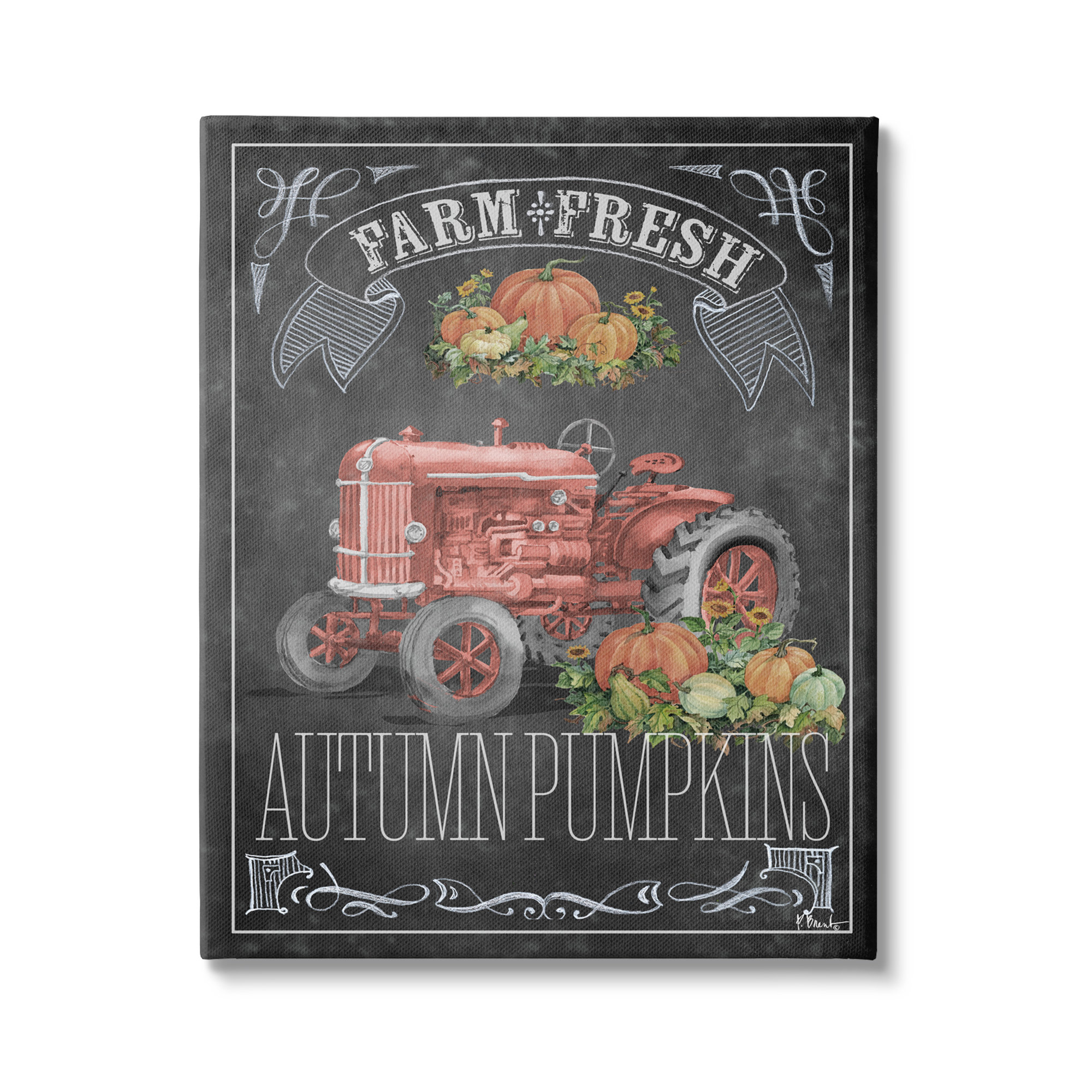 Gracie Oaks Autumn Tractor Chalkboard On Canvas by Paul Brent Print ...