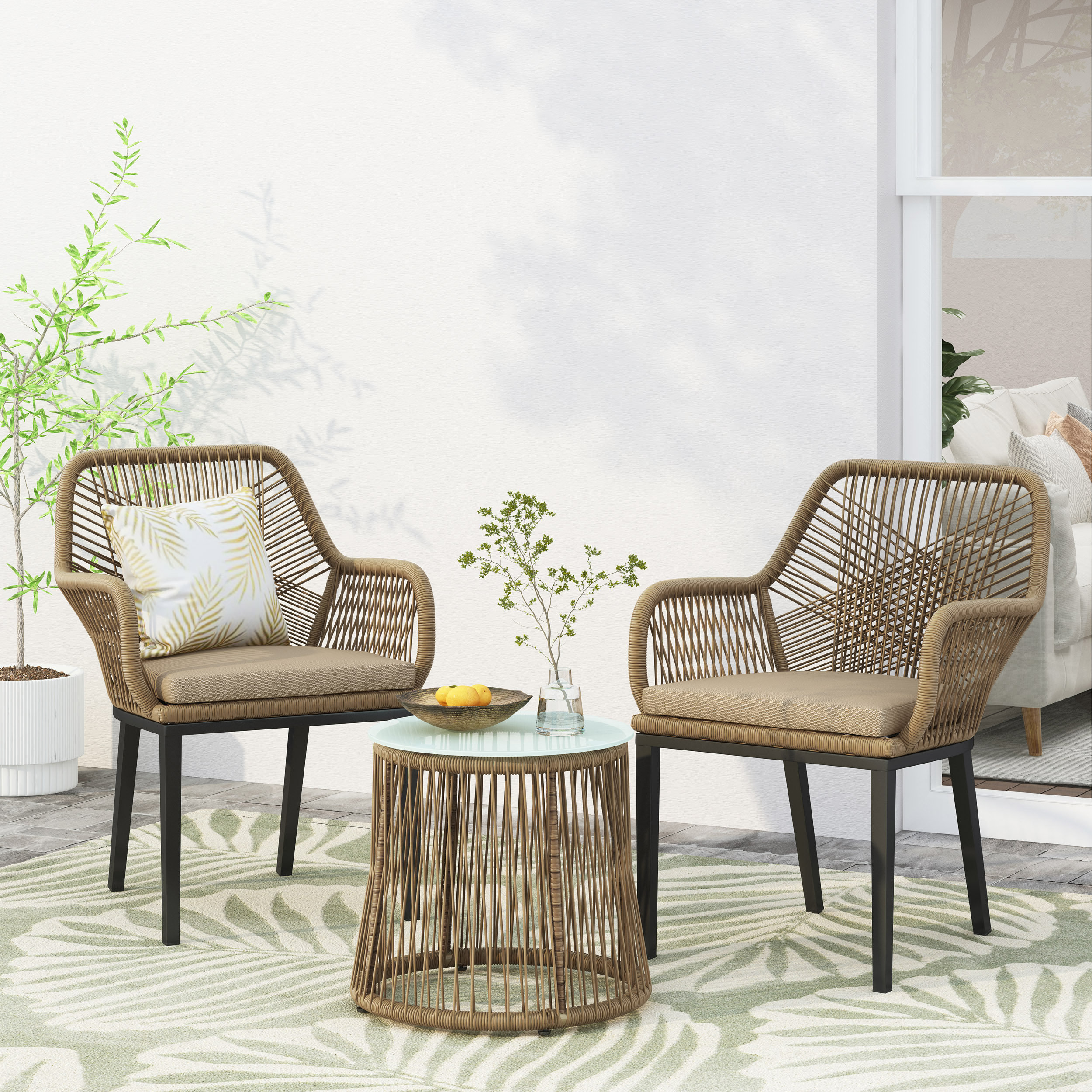 Sand & Stable™ Oshin Outdoor Wicker Chat Set "& Reviews" | Wayfair