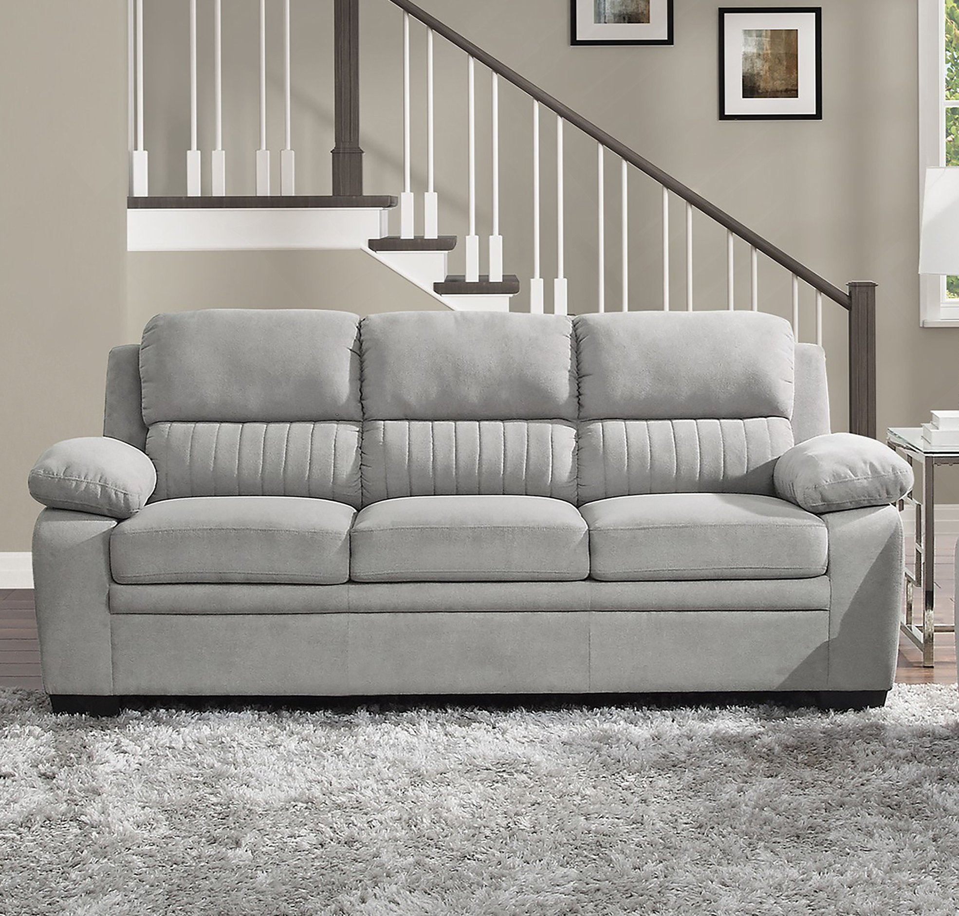 Latitude Run® Plush Seating Comfortable Sofa 1pc Gray Textured Fabric ...