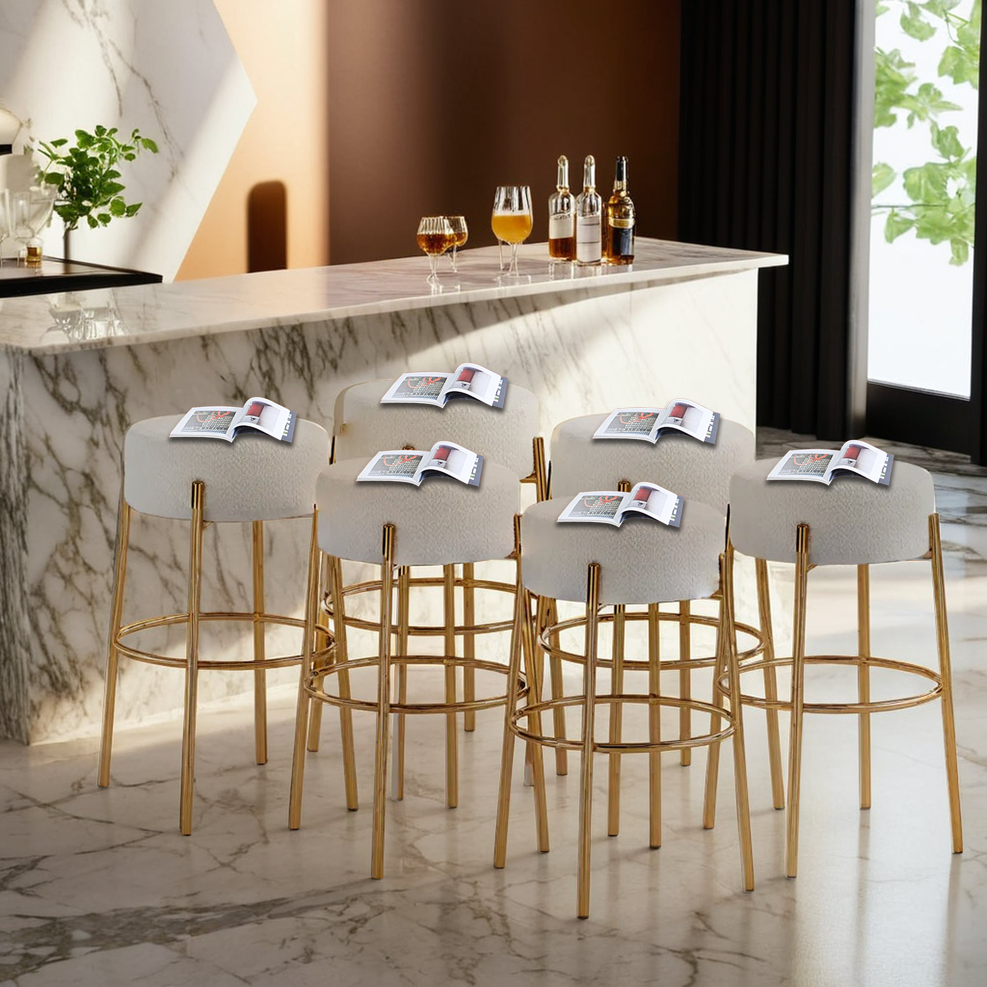 Blu Aired Merch 30" Tall Contemporary Round Upholstered Backless Bar ...