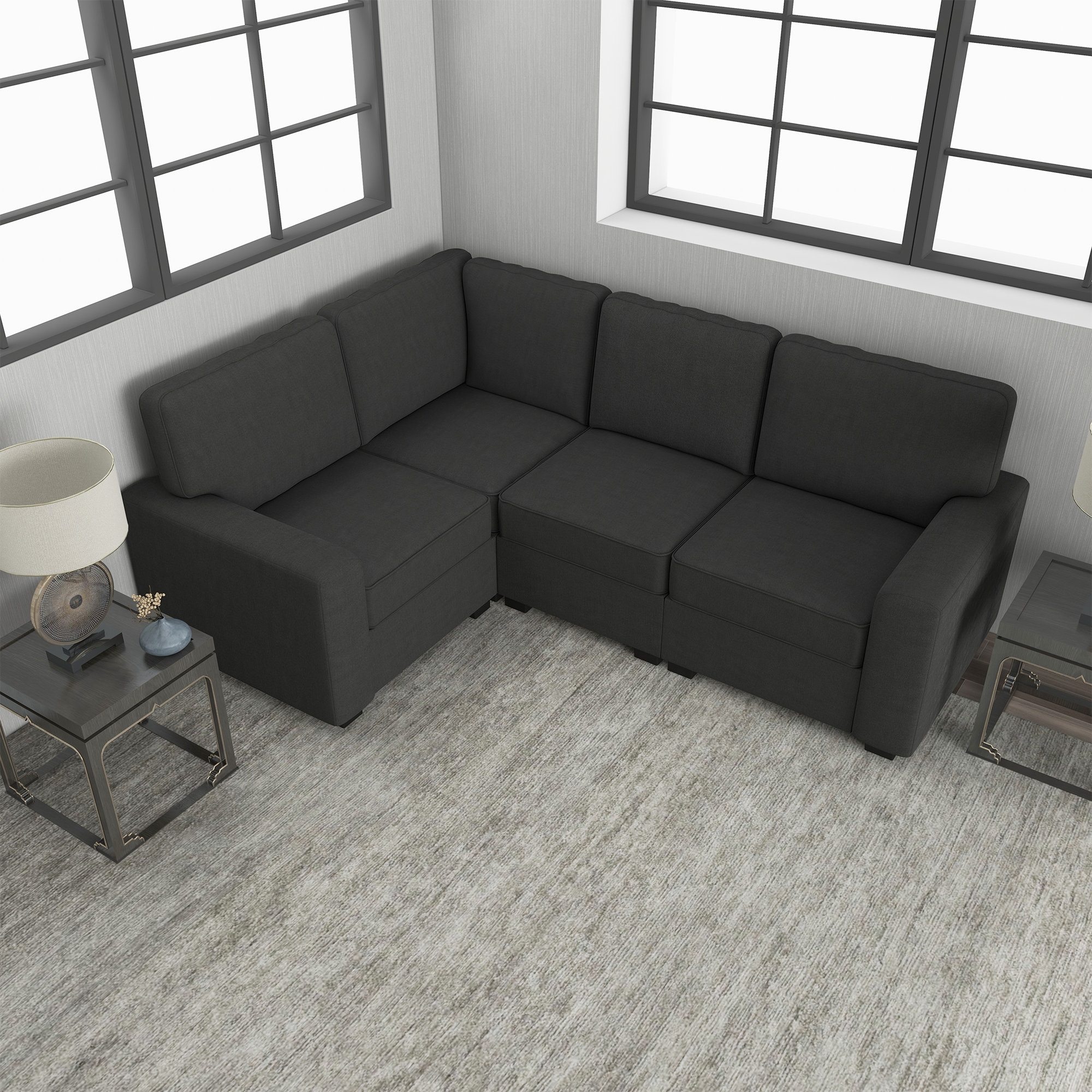 Latitude Run® Okawville 4 - Piece L Shaped Cushion Back Upholstered Custom Modularity Sectiona ...