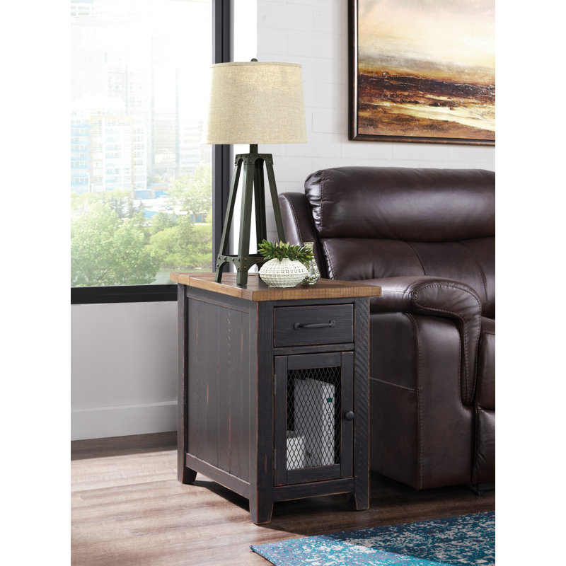 Gracie Oaks Jakendra Solid Wood Top End Table with Storage and Built-In ...