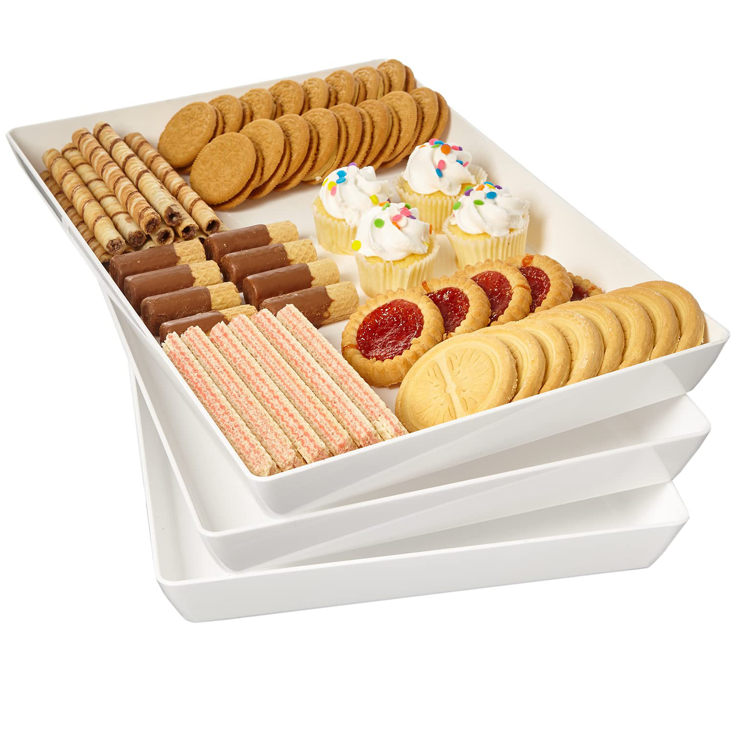 Hokku Designs White Plastic Serving Trays (Set Of 3) 15” X 10” | Large ...