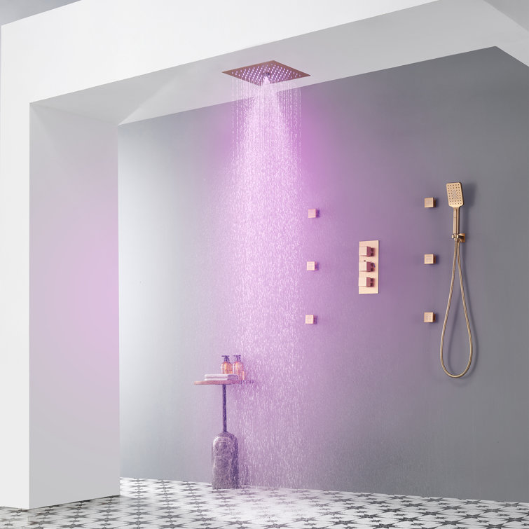 mondawe AquaRhapsody Flush Ceiling Mounted Luxury Shower System with 6 ...