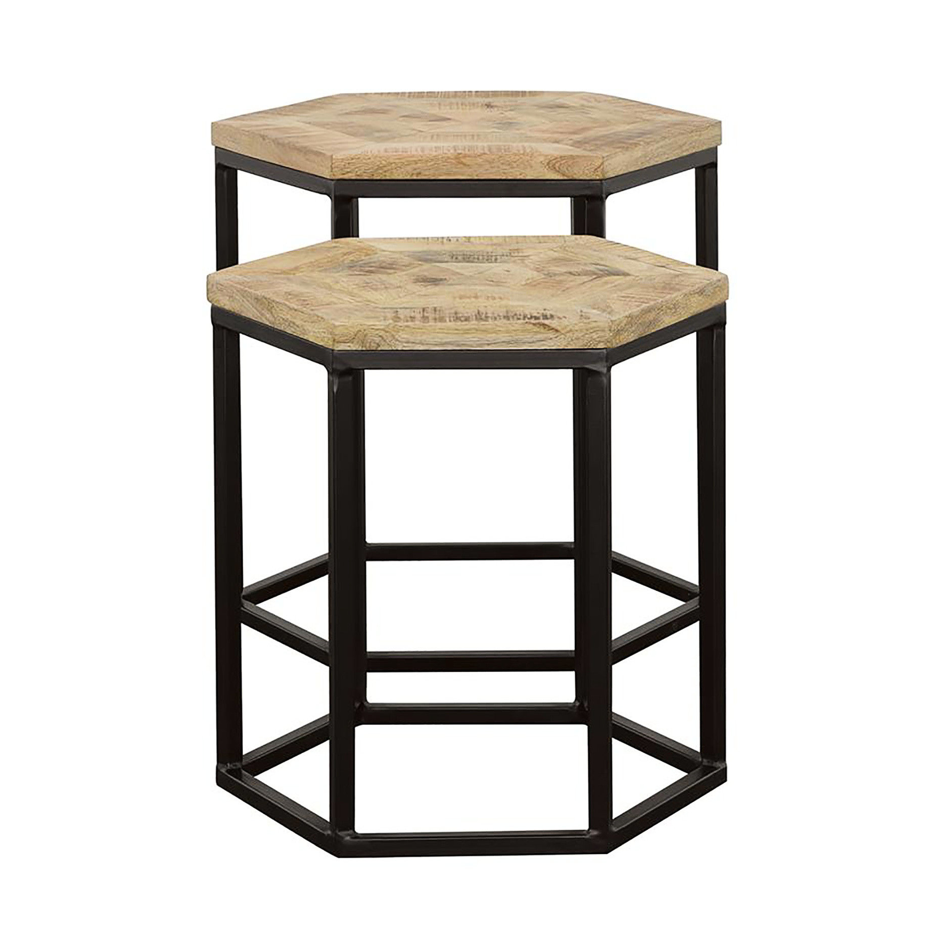 17 Stories Modern 2 Nesting Tables With Hexagon-shaped Mango Wood Inlay ...