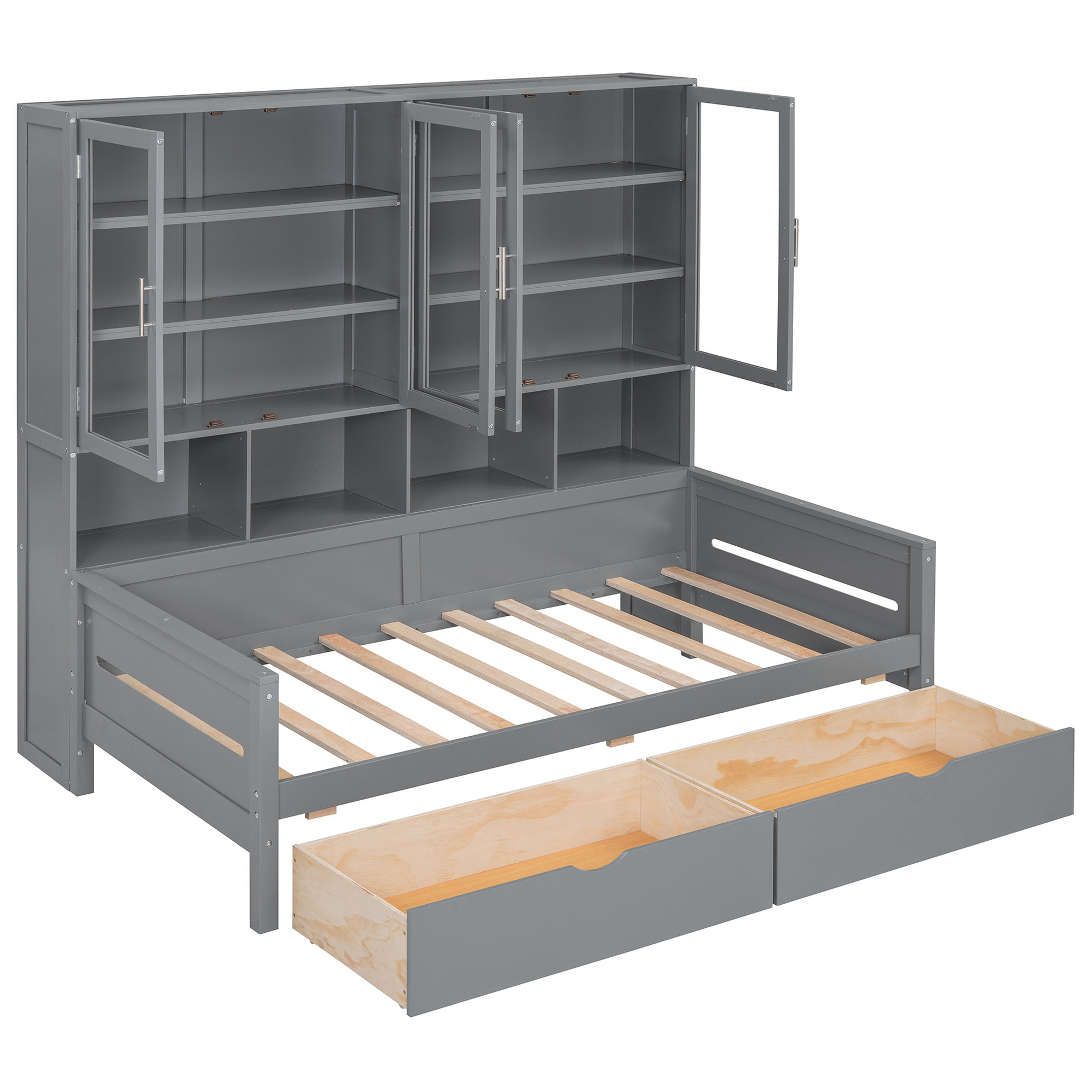 Latitude Run® Modern Twin Daybed With Glass-Door Cabinet And Led ...