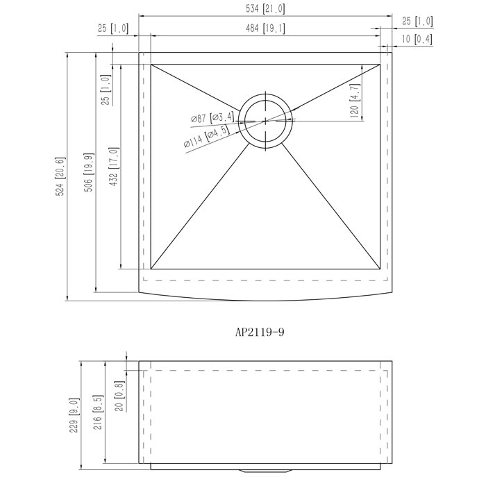 Alpha International 21'' L Single Bowl Stainless Steel Kitchen Sink ...