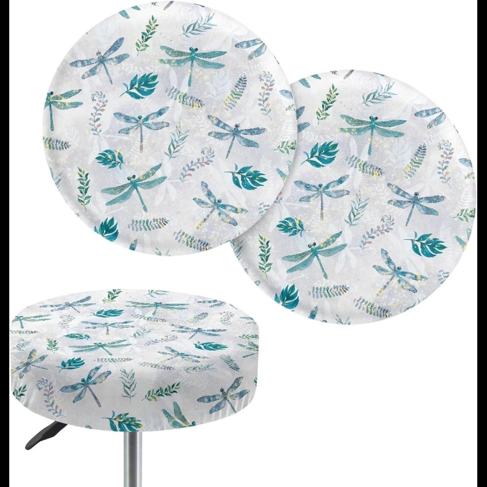 Rosalind Wheeler Stool Covers Round Bar Stool Cushions With Elastic Band, Dragonfly Leaves Bar ...