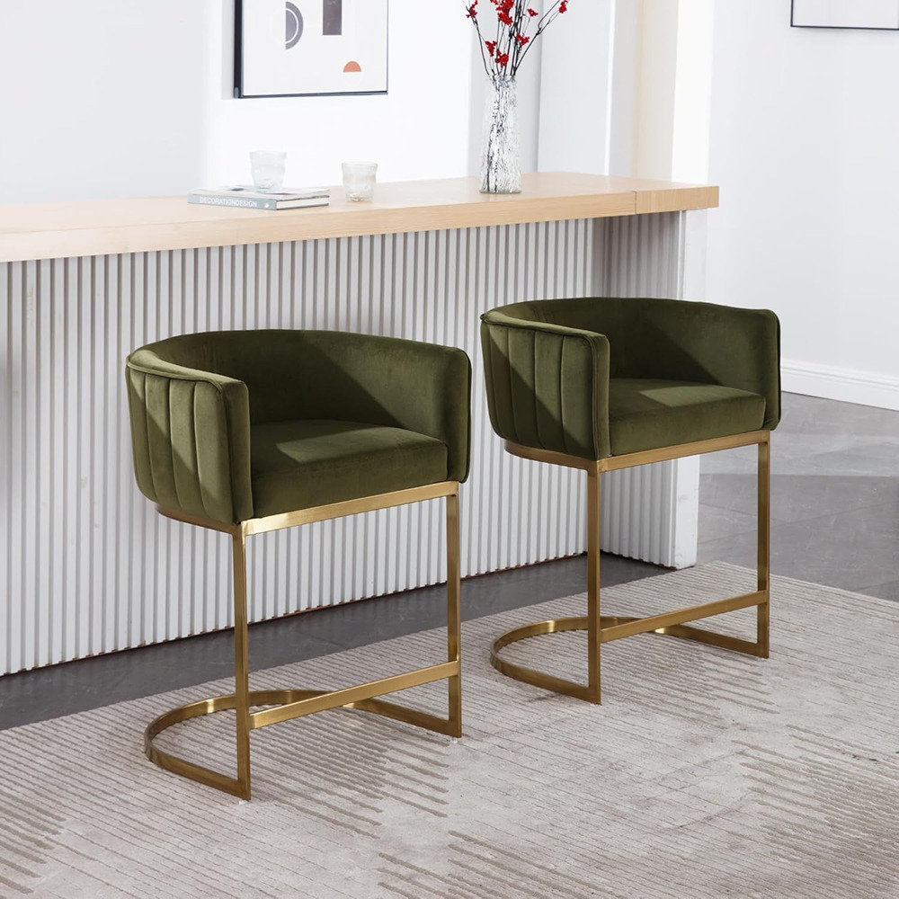 Everly Quinn 24" Modern Velvet Counter Height Bar Stools Set Of 3 For ...