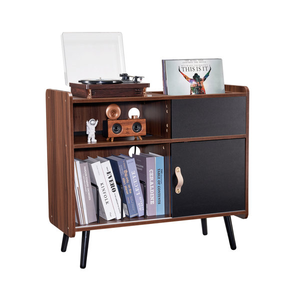 VEVOR Record Player Stand 3-Tier Wooden Turntable Stand Sliding Door ...