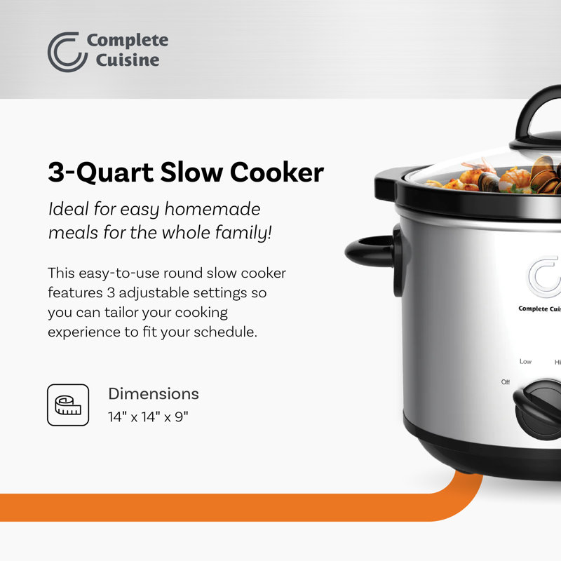 Complete Cuisine CC-3000-SL 3-Quart Round Stainless-Steel Slow Cooker ...