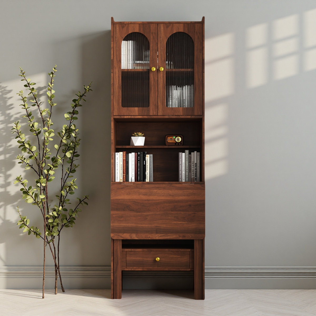 Lark Manor™ Fold-Out Convertible Writing Table, Desk Cabinet With Shelf ...