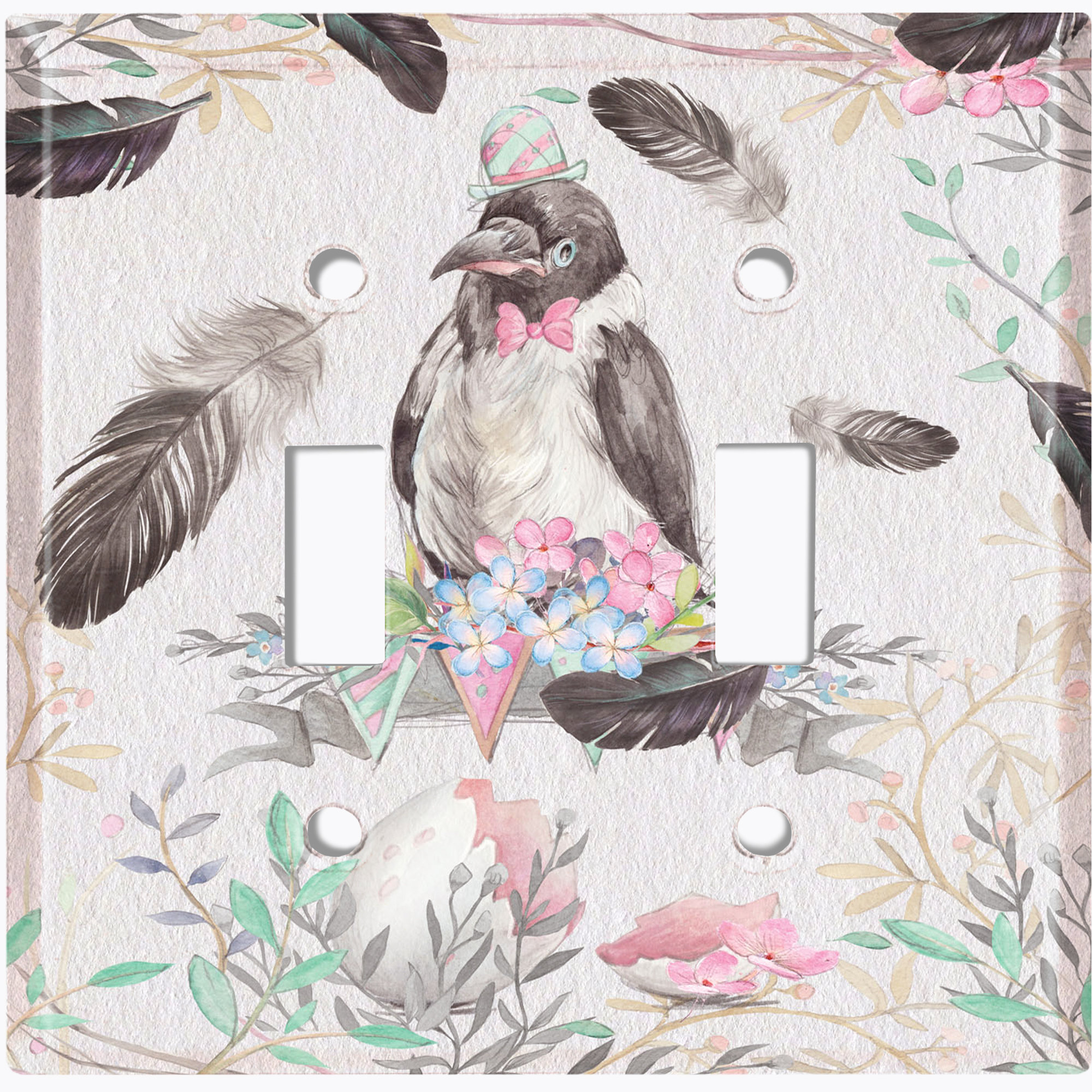 WorldAcc Colorful Mother Bird Hat Feathers Flower Nest 2-Gang Toggle ...