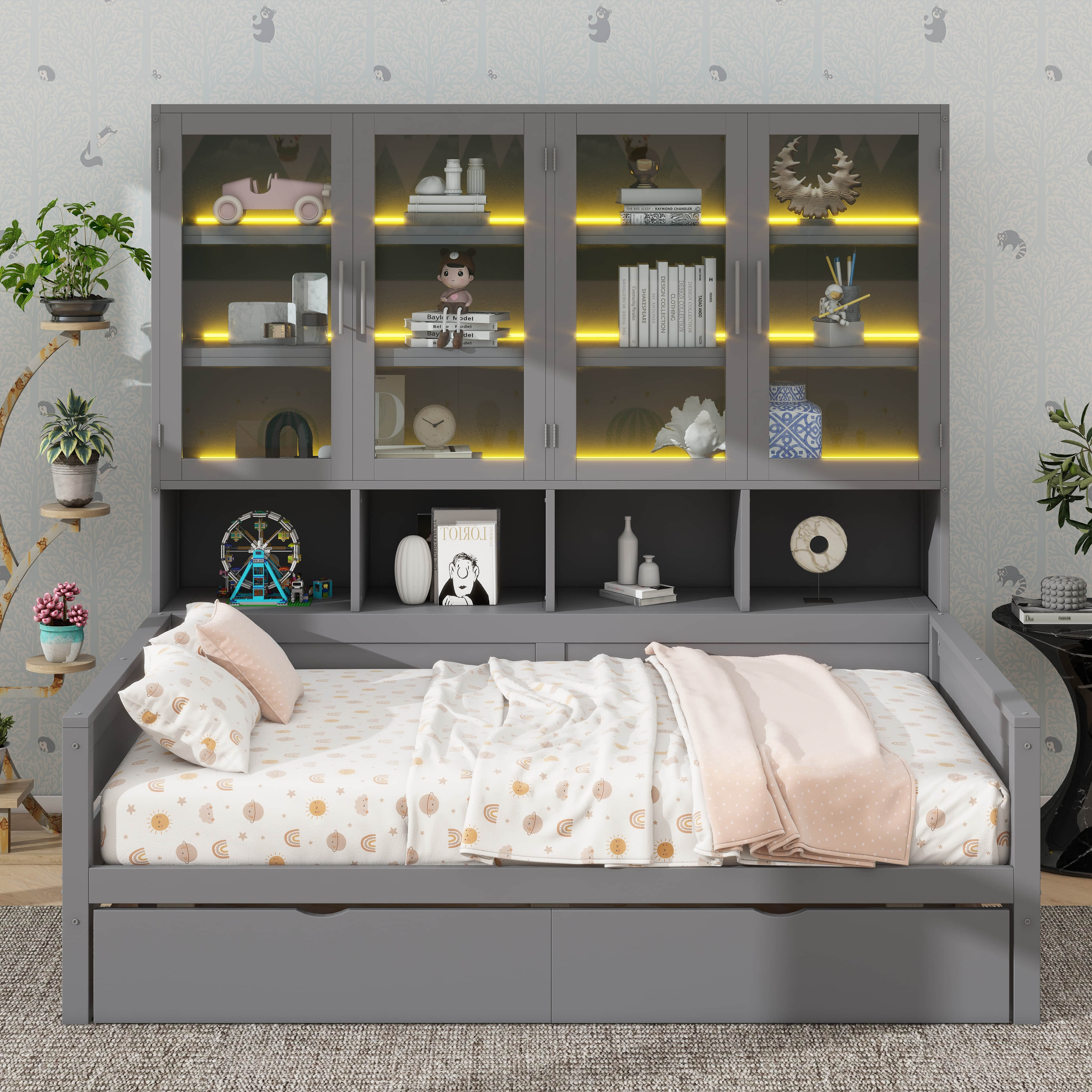 Latitude Run® Premium Wooden Daybed, Showcases Glass-Front Display ...