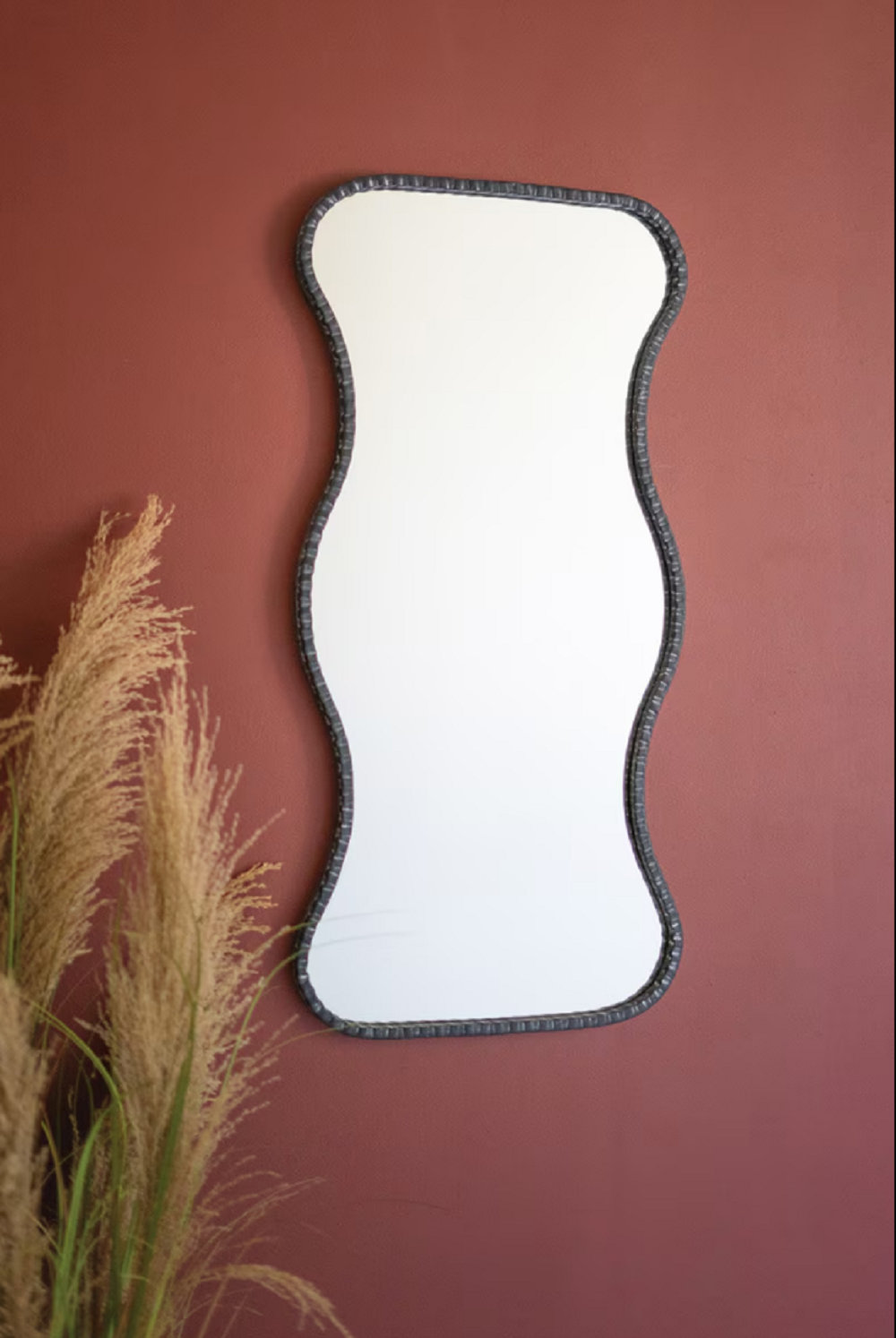 Winston Porter Antique Black Wavy Metal Framed Mirror | Wayfair
