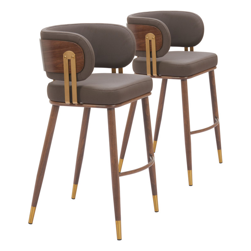 Corrigan Studio® Kaylann Brew Barstool (Set Of 2) Brown & Walnut | Wayfair