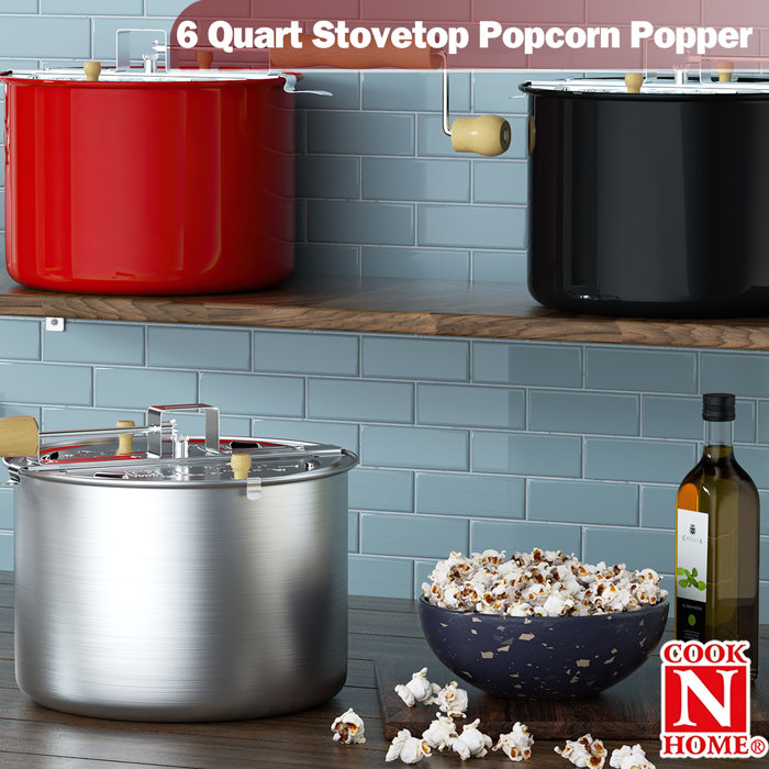 Cook N Home Stovetop Popcorn Popper with Crank, 6-Quart Aluminum ...