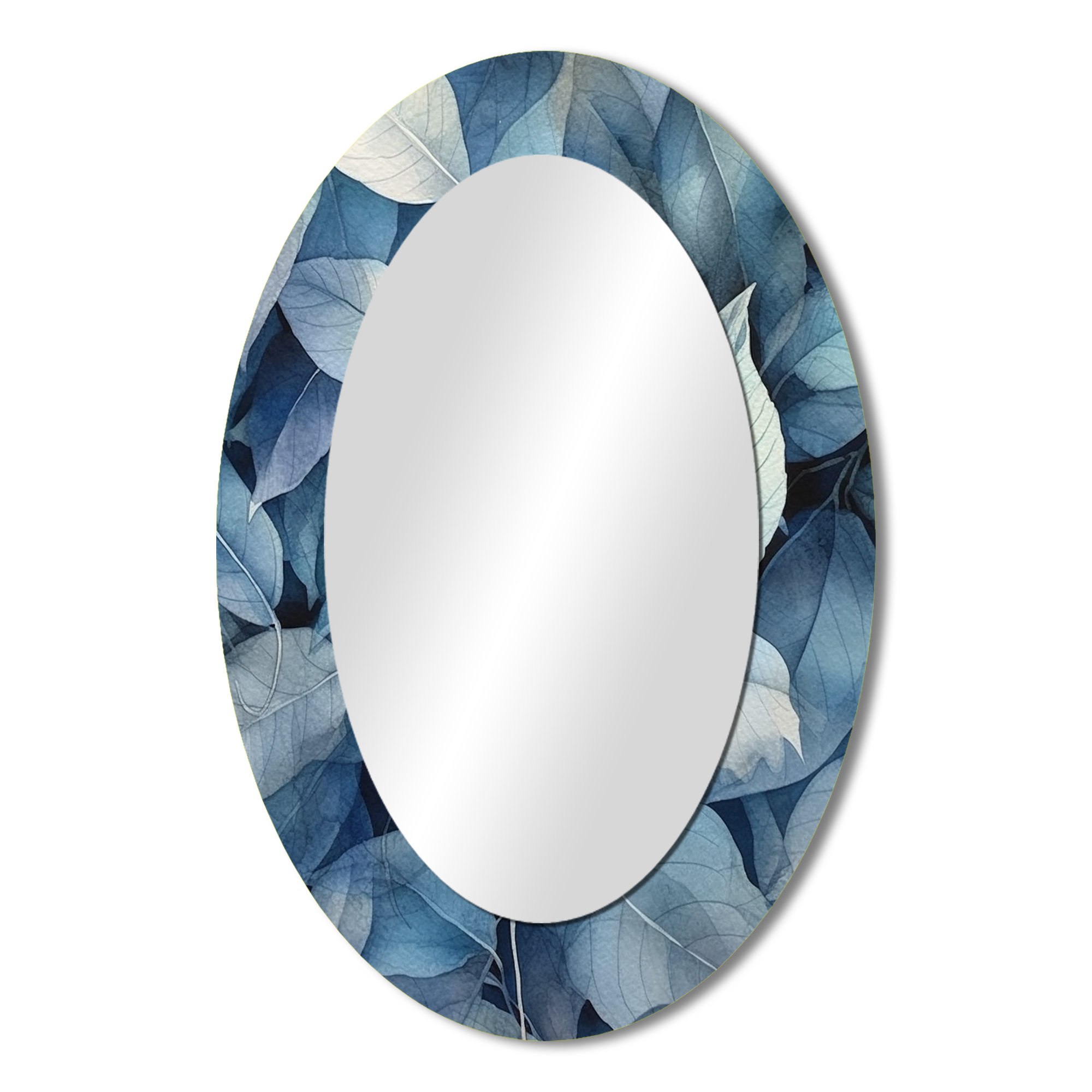 Dakota Fields Teal Grey Leafs Harmony - Floral Oval Decorative Mirror On Metal | Wayfair
