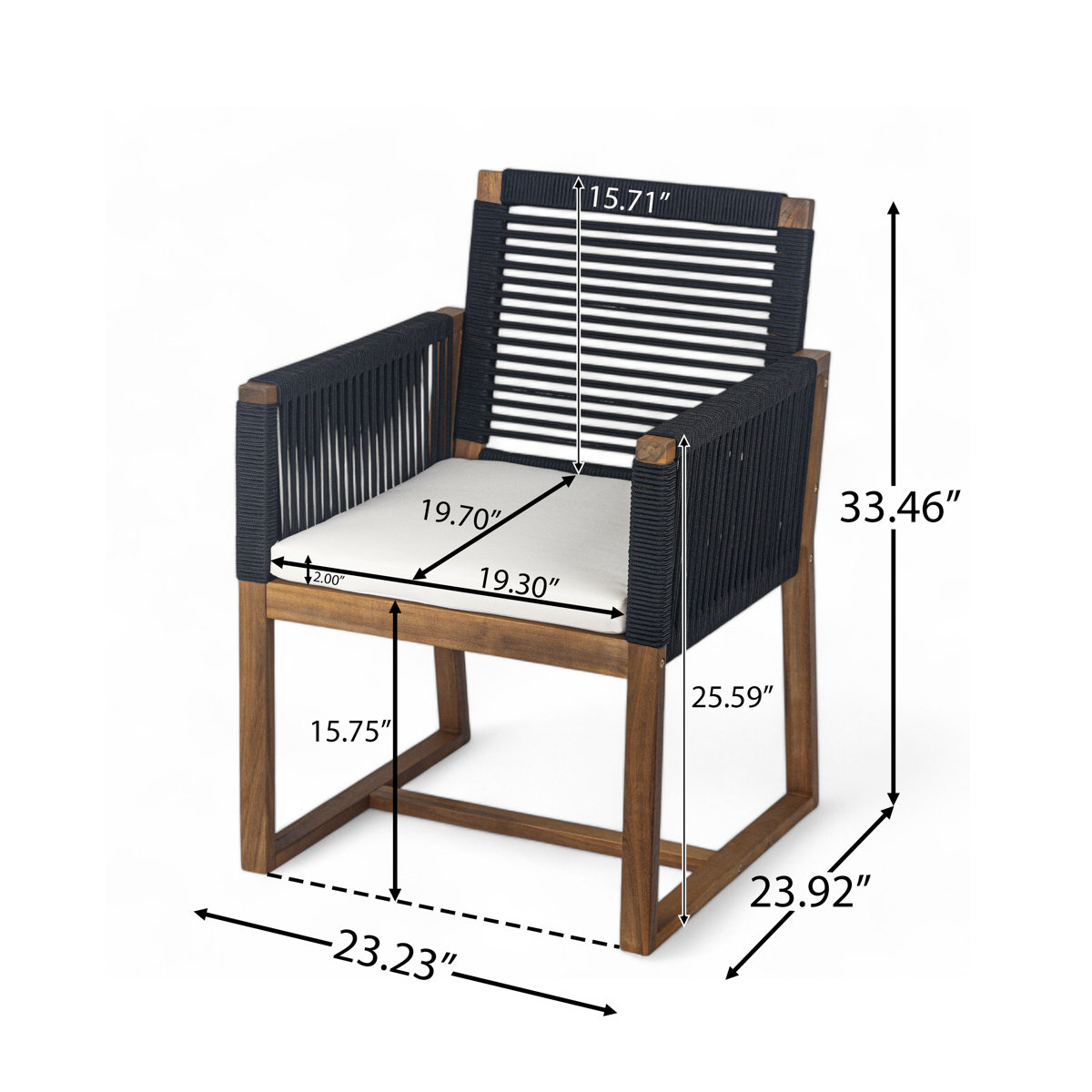 Latitude Run® Reese Patio Acacia Wood Dining Chairs With Handwoven Rope ...