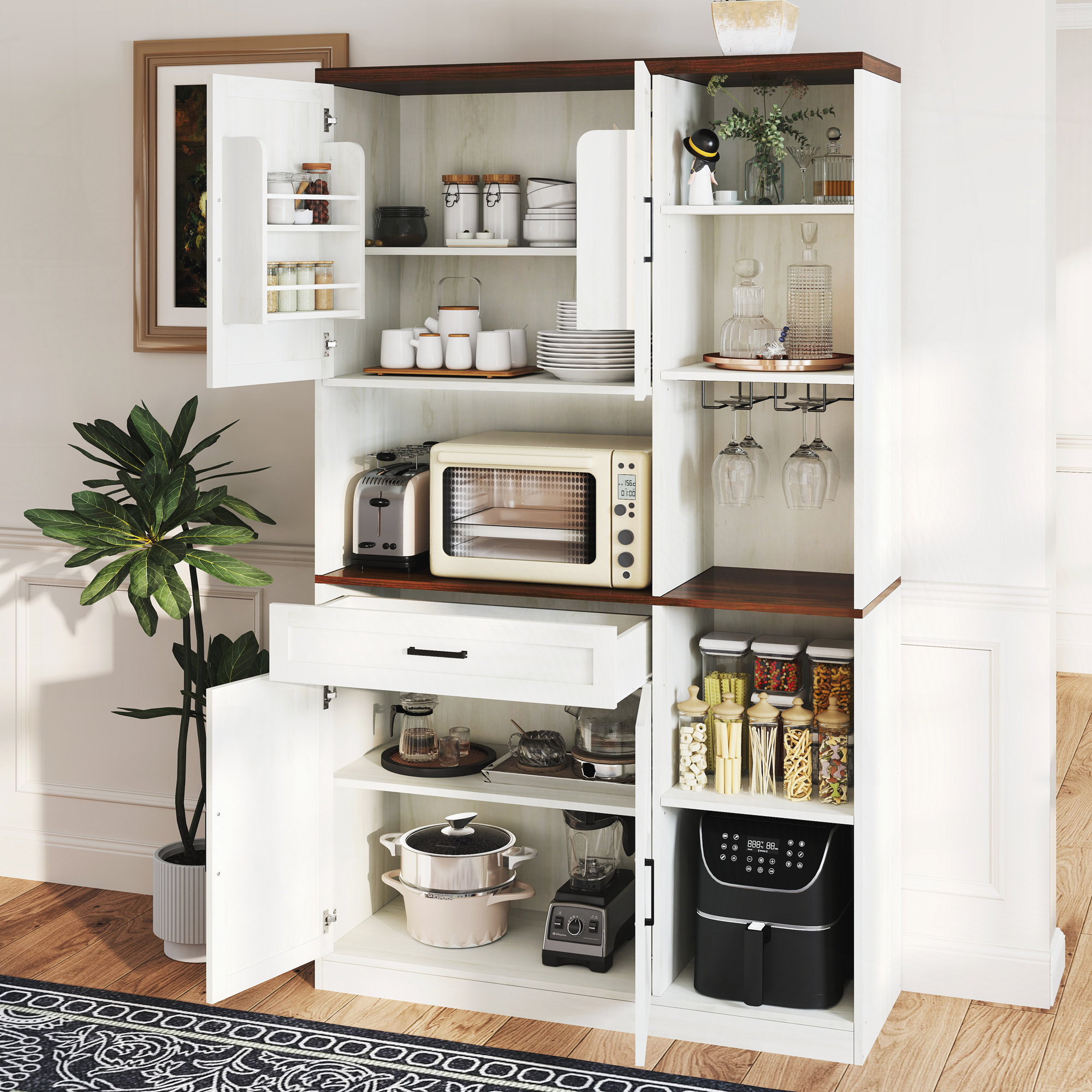 Ivy Bronx 71" Farmhouse Kitchen Pantry Sideboard with Cabinet and ...