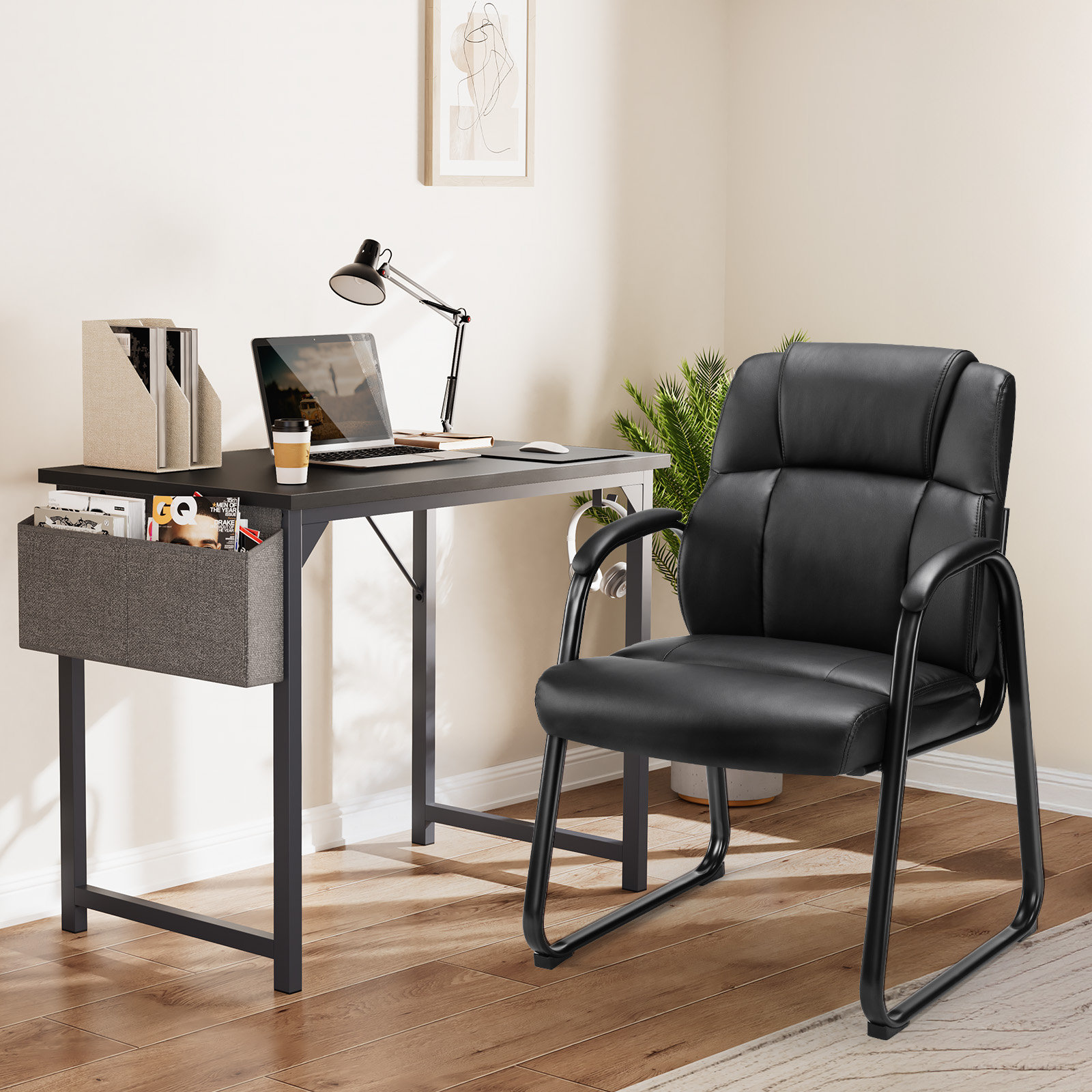 Ebern Designs 2 piece office furniture set, fixed office desk with PU ...