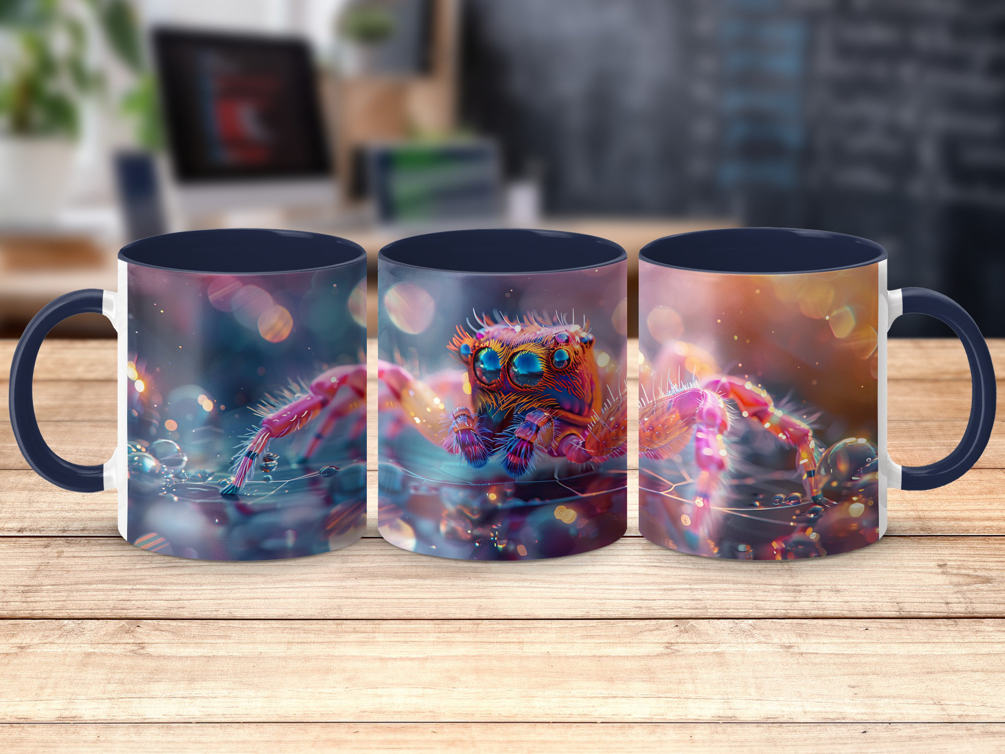 East Urban Home Set of 4 Colourful 3D Design 11oz Accent Mugs – White ...