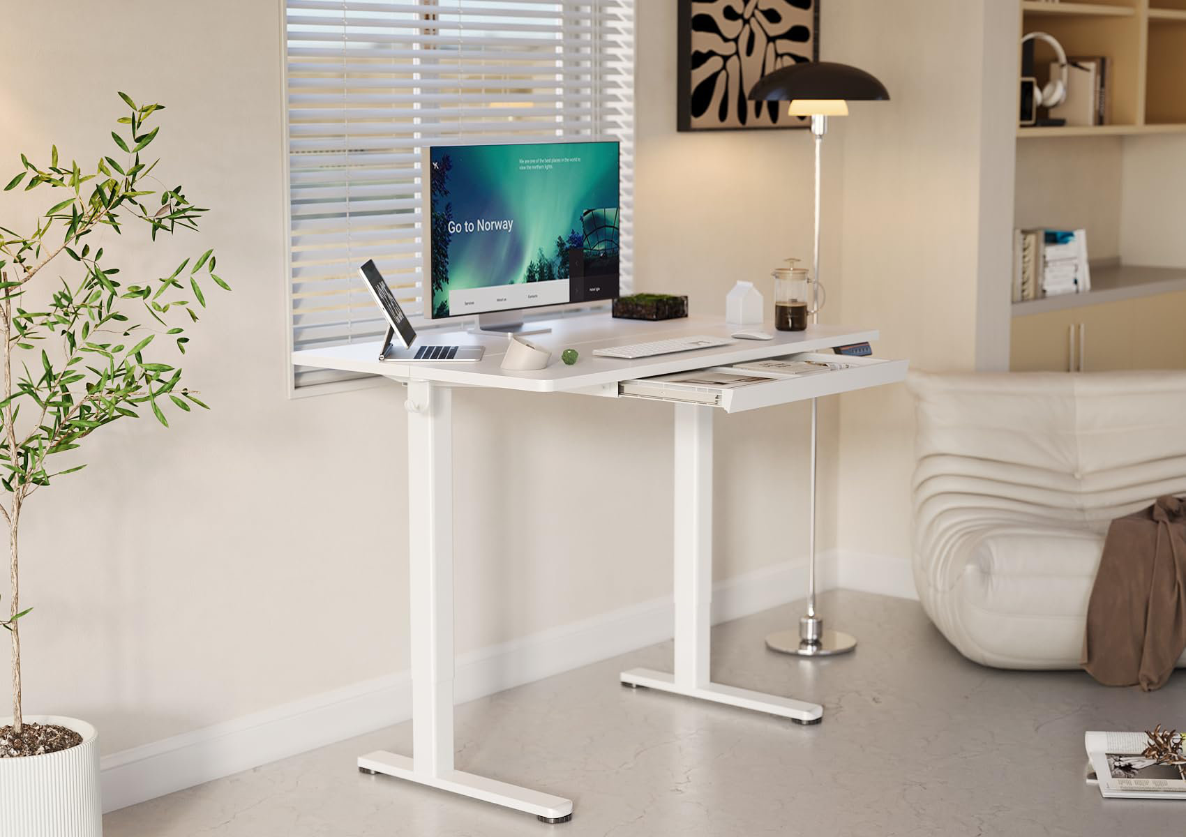 Inbox Zero Standing Desk With Drawers, 48 X 24 Inch Electric Adjustable ...