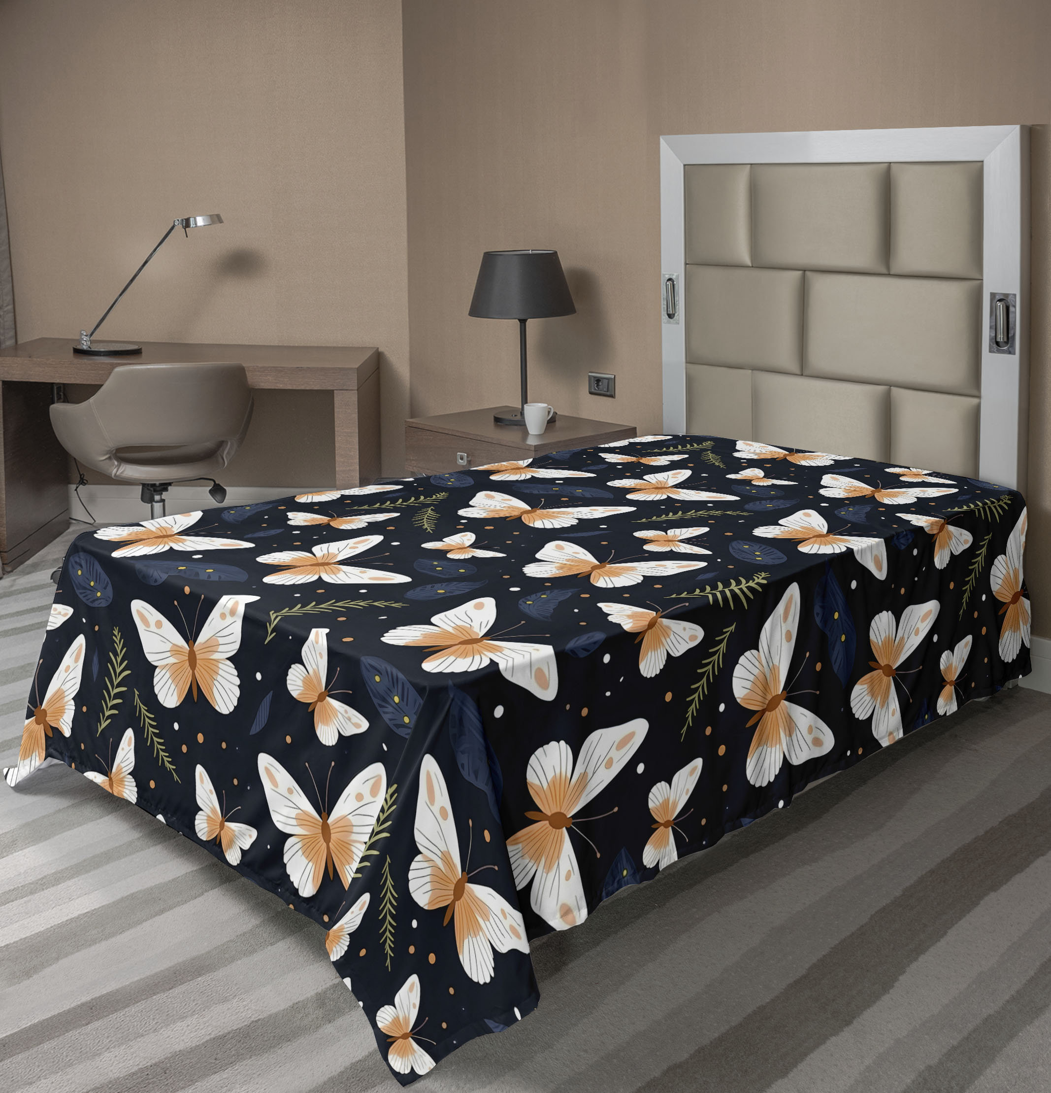 Ambesonne Night Wings Flat Sheet Cluster of Moths Art White Ginger and ...