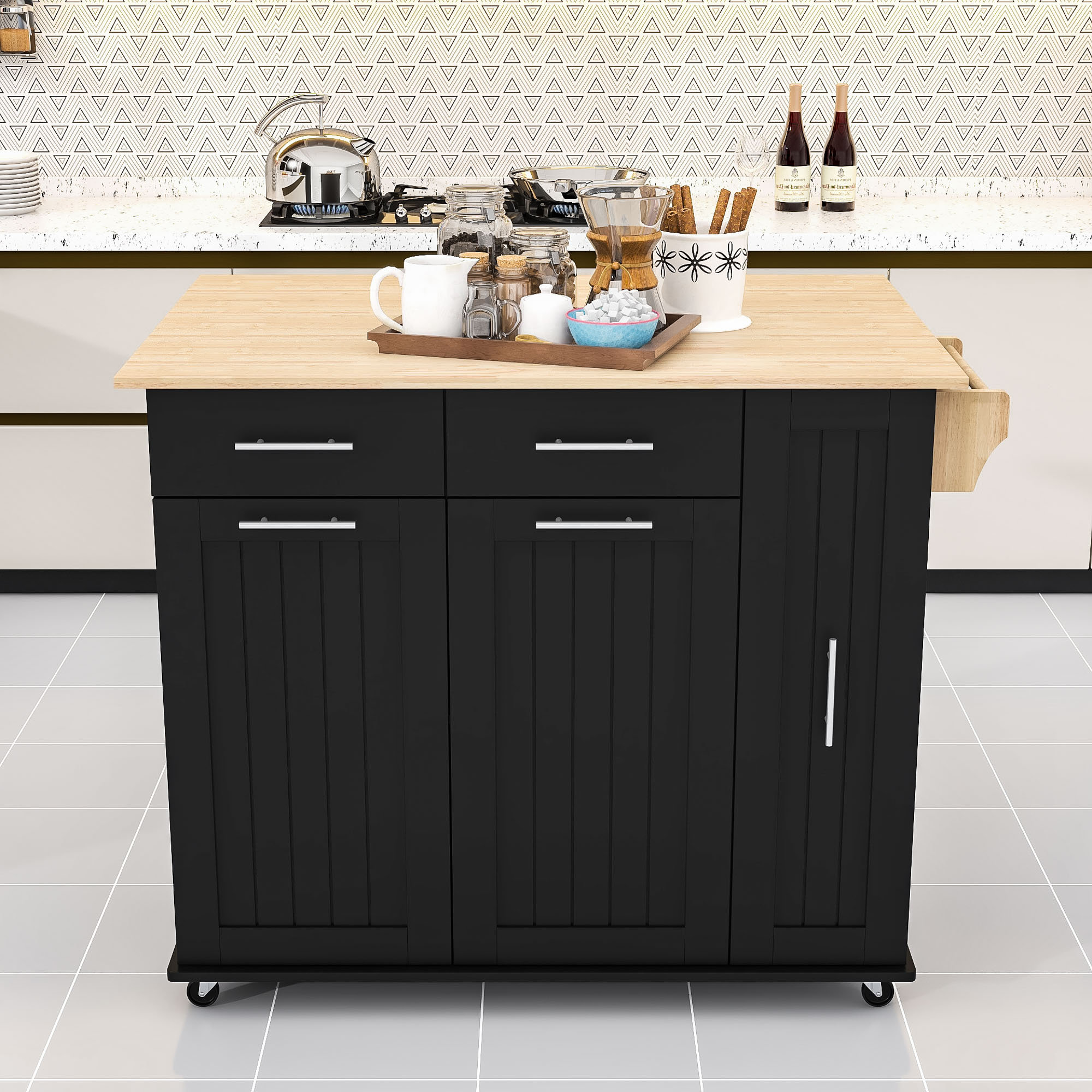 Gracie Oaks Expandable Mobile Kitchen Island Cart with Adjustable ...