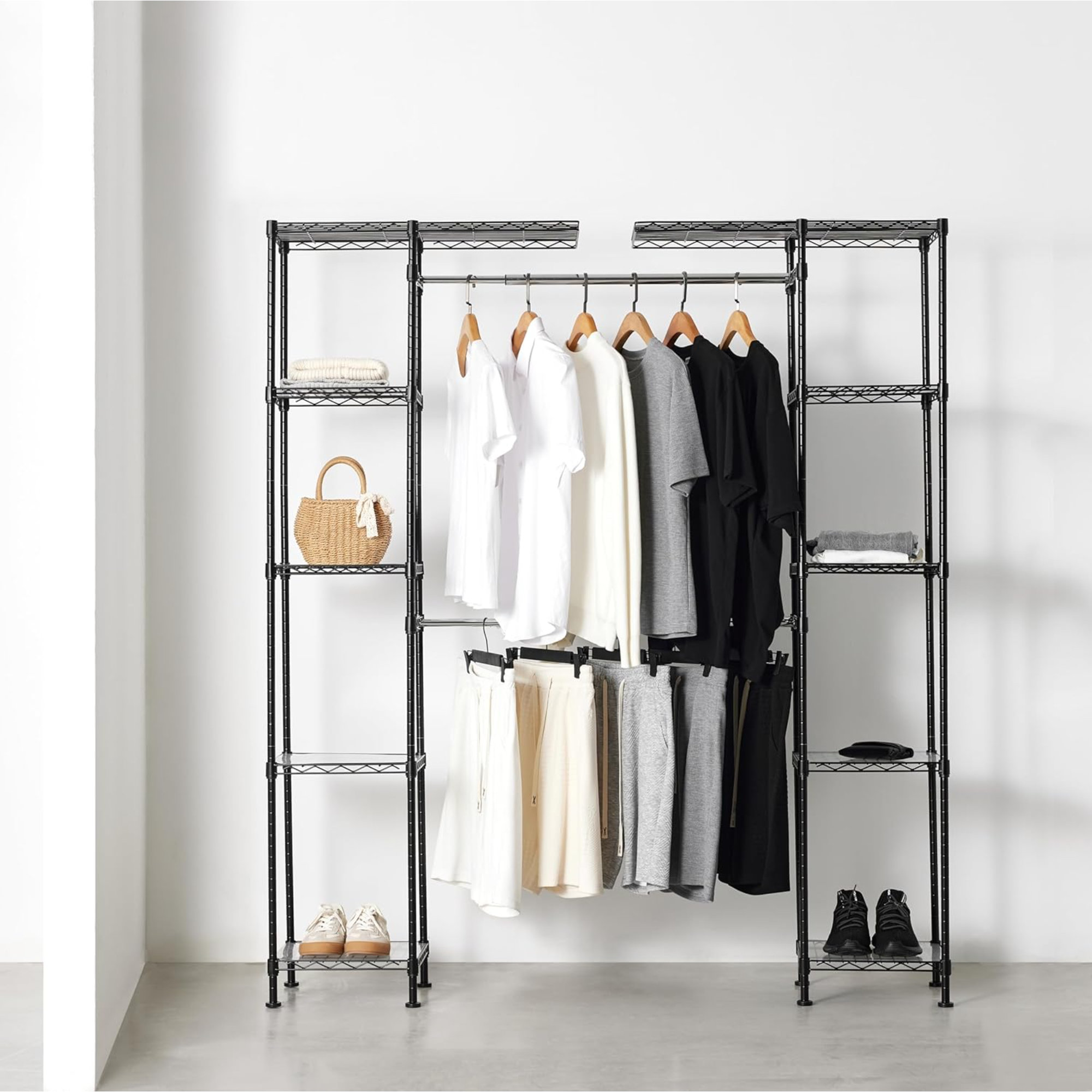 ToccoLeggero Expandable Metal Hanging Storage Organizer Rack Wardrobe ...