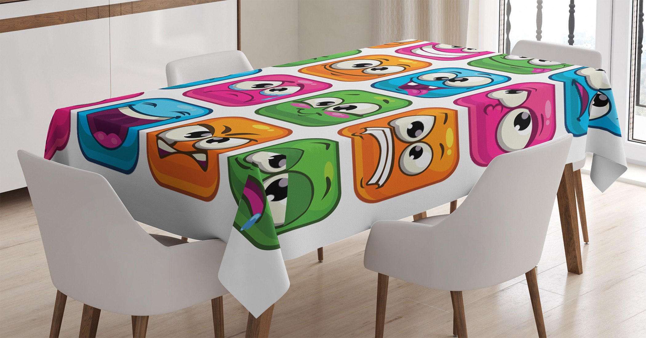East Urban Home Ambesonne Funny Tablecloth, Digital Square Cartoon ...