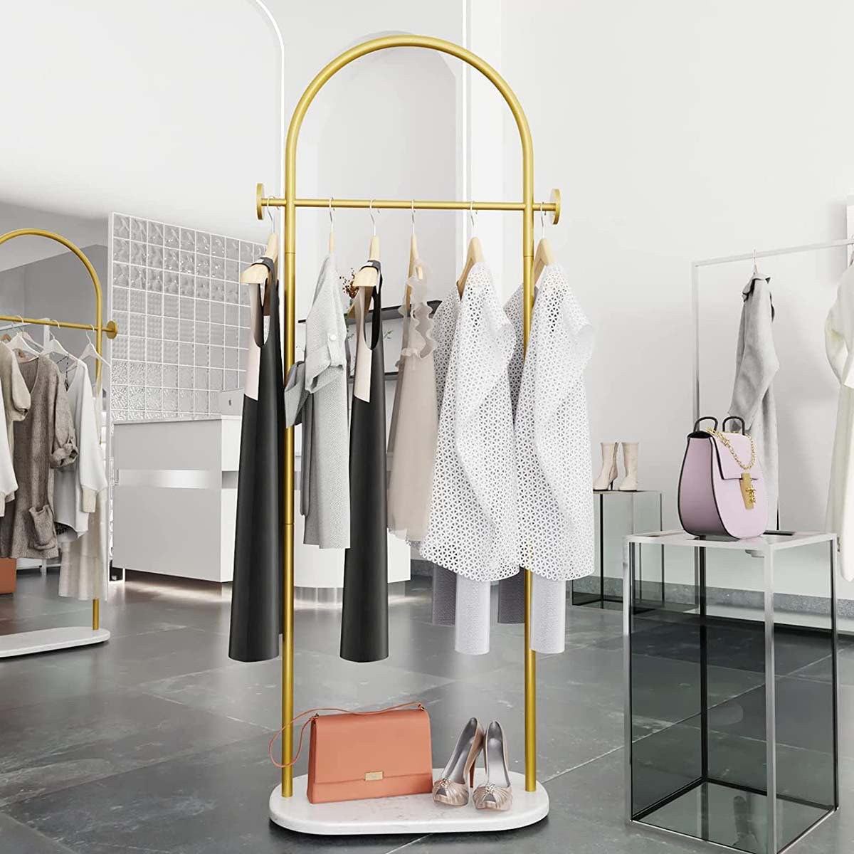 Everly Quinn Gold Garment Rack, Modern Coat Racks Freestanding For ...