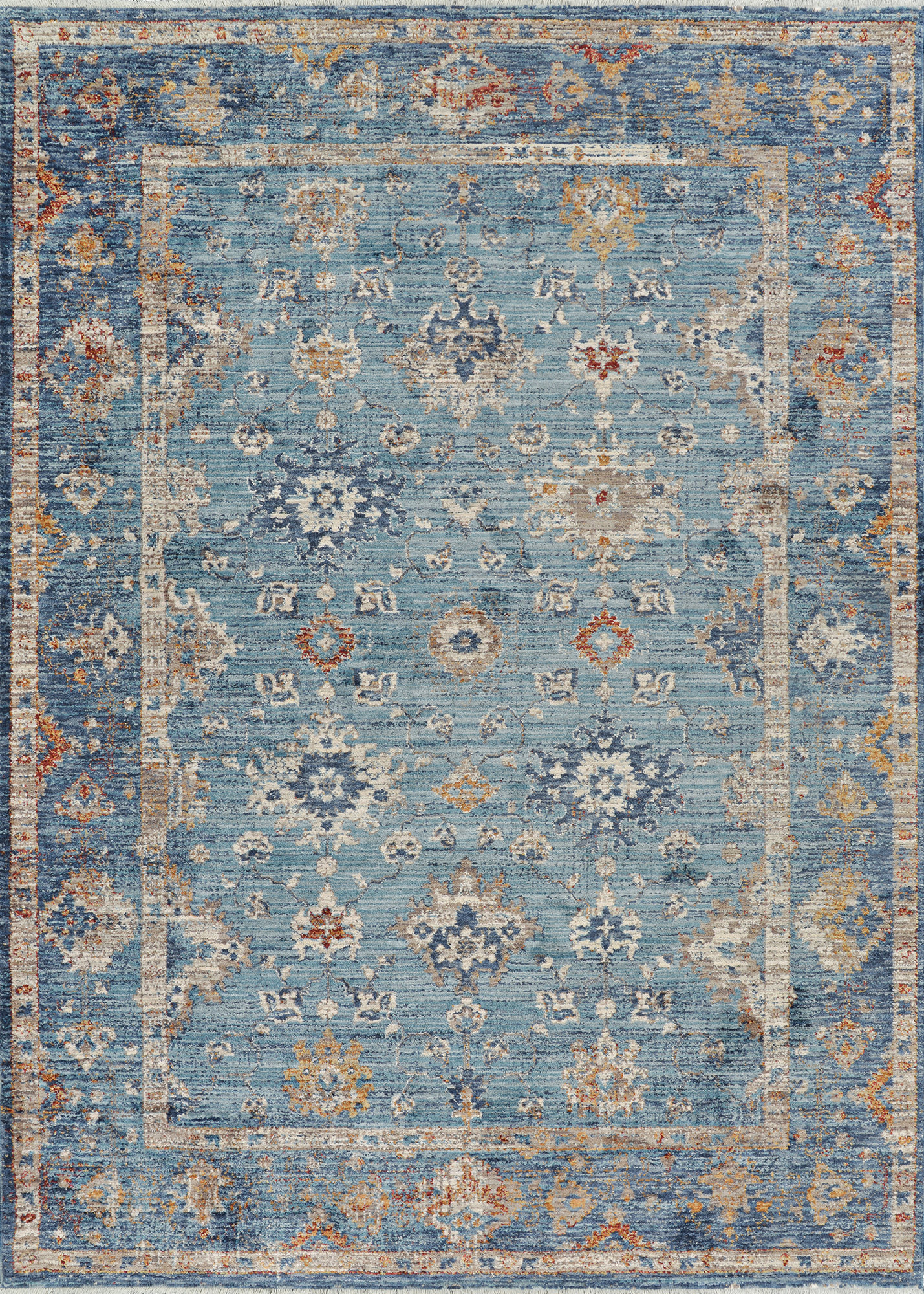 Bungalow Rose Mizic Floral Denim Blue Fringed Rectangle Area Rug | Wayfair