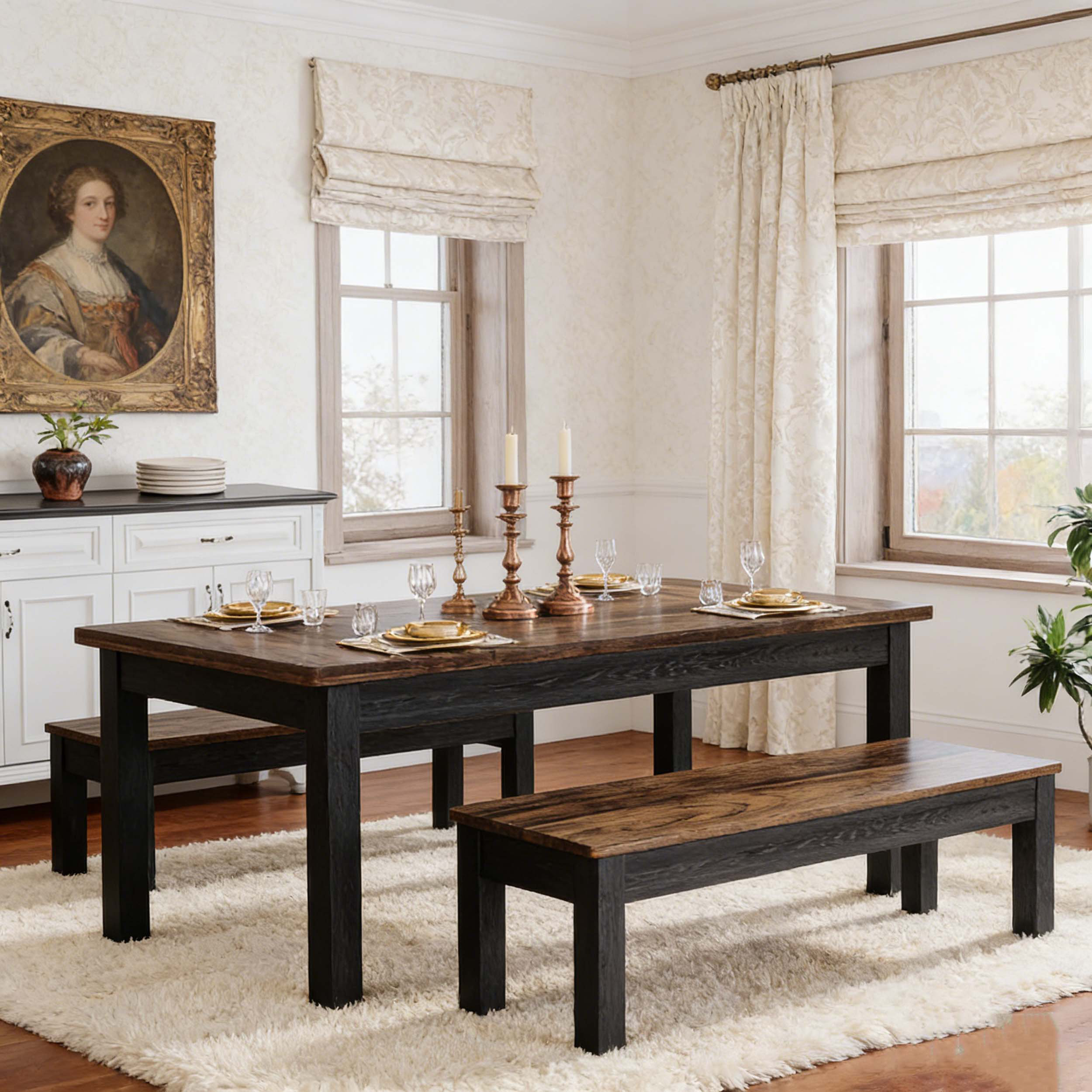 George Oliver Wood Kitchen Dining Table Set with 2 Benches | Wayfair