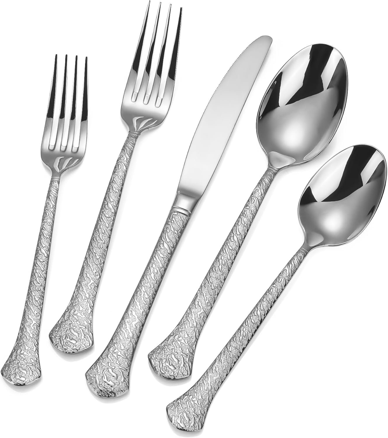 Everly Quinn 40-Piece Hammered Silverware Set For 8, Premium 18/10 Stainless Steel Flatware With ...