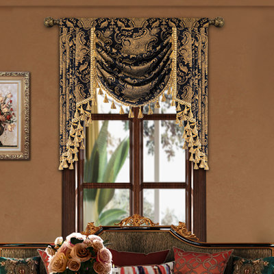 TOPLUXE Elegant Swag Valance with Tassels, Beige Jacquard Waterfall ...