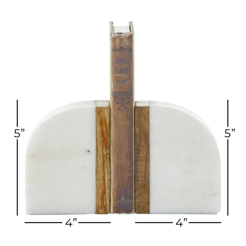 Wade Logan® White Marble Bookends with Wood Details & Reviews | Wayfair