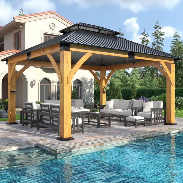 COVERONICS Outdoor Spruce Wood Gazebo with Galvanized Steel Hardtop ...