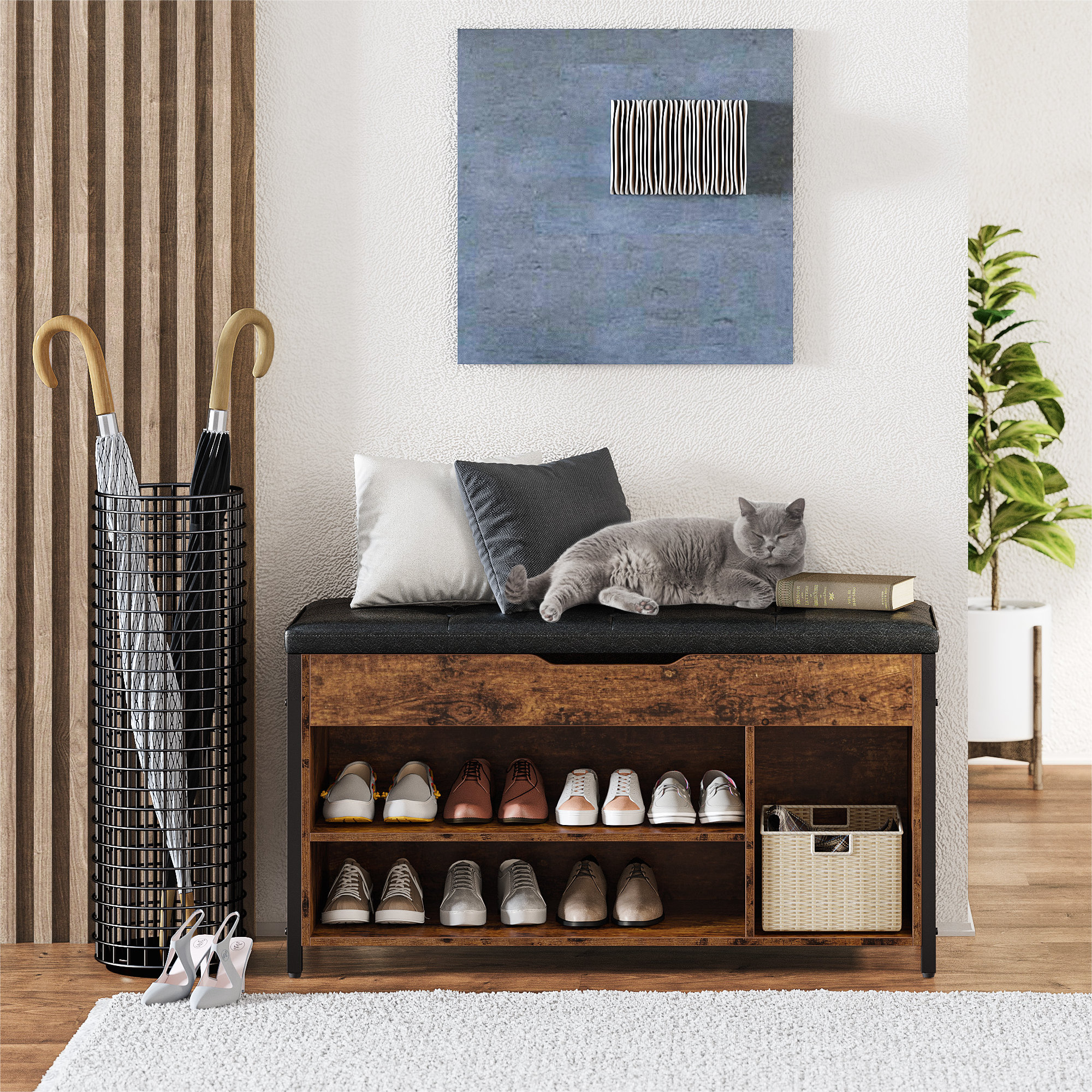 17 Stories Shoe Storage Bench for Entryway, Shoe rack with Hidden ...