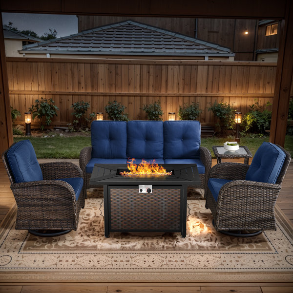 Winston Porter Aluel 5-Pieces Outdoor Wicker Patio Conversation ...