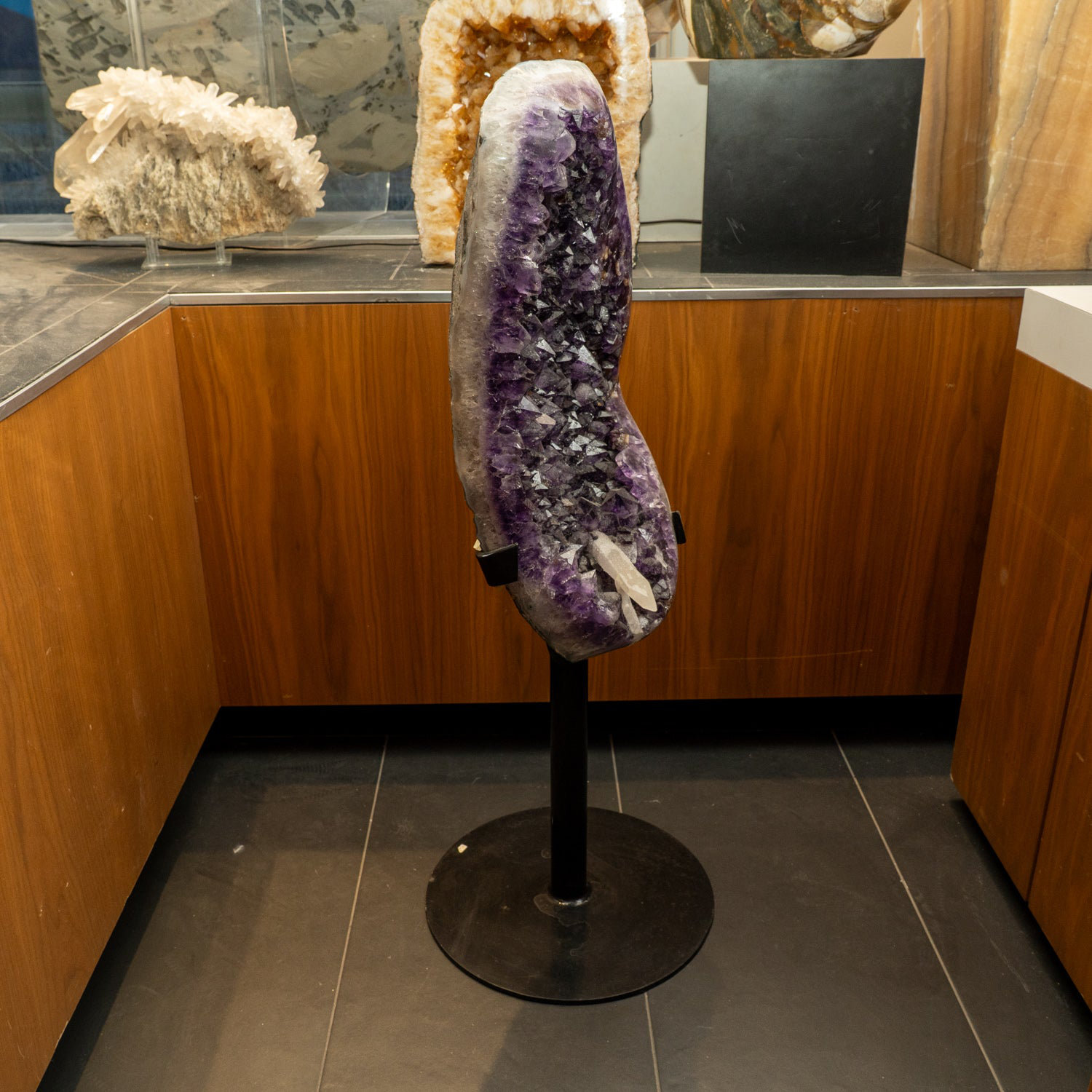 Astro Gallery of Gems Genuine Amethyst Geode With Calcite On Stand From ...