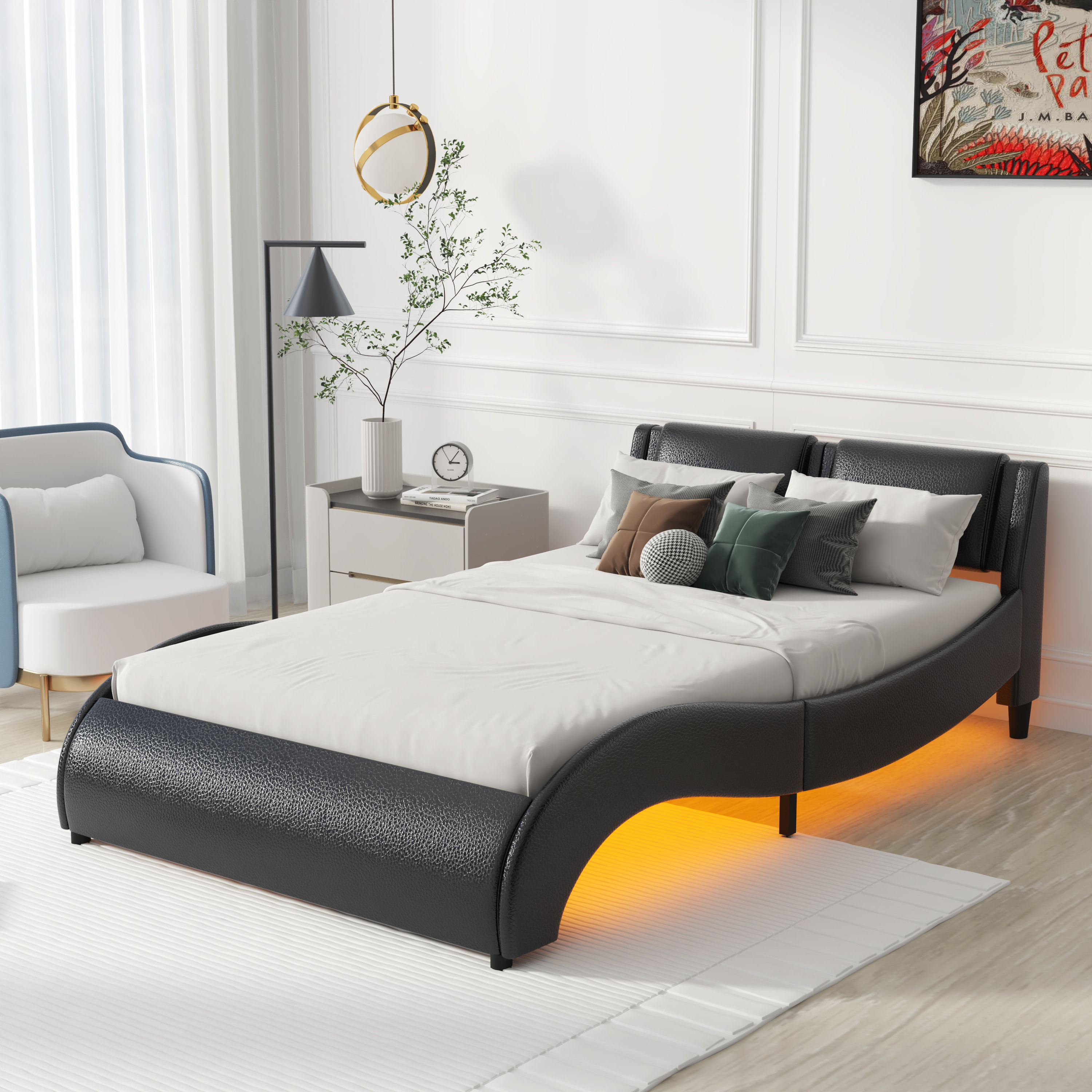 Ivy Bronx Kesaun Full Size Upholstered Faux Leather Platform Bed With ...