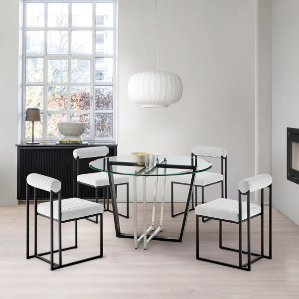 Orren Ellis Mirko 5 Piece 48" Round Glass Dining Table Set with Metal ...