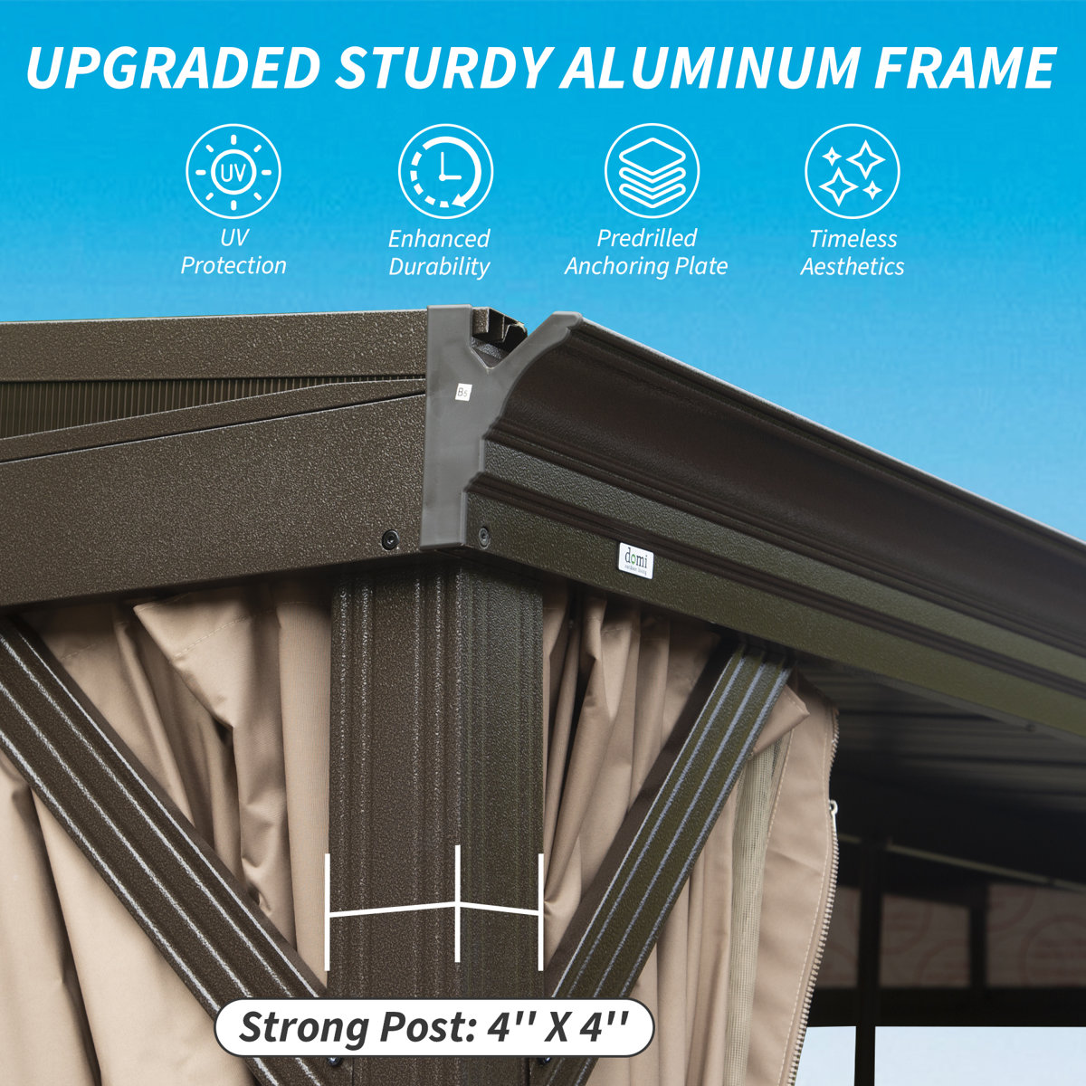 Domi Louvered Aluminum Patio Gazebo Lean to Wall Mounted Pergola with ...