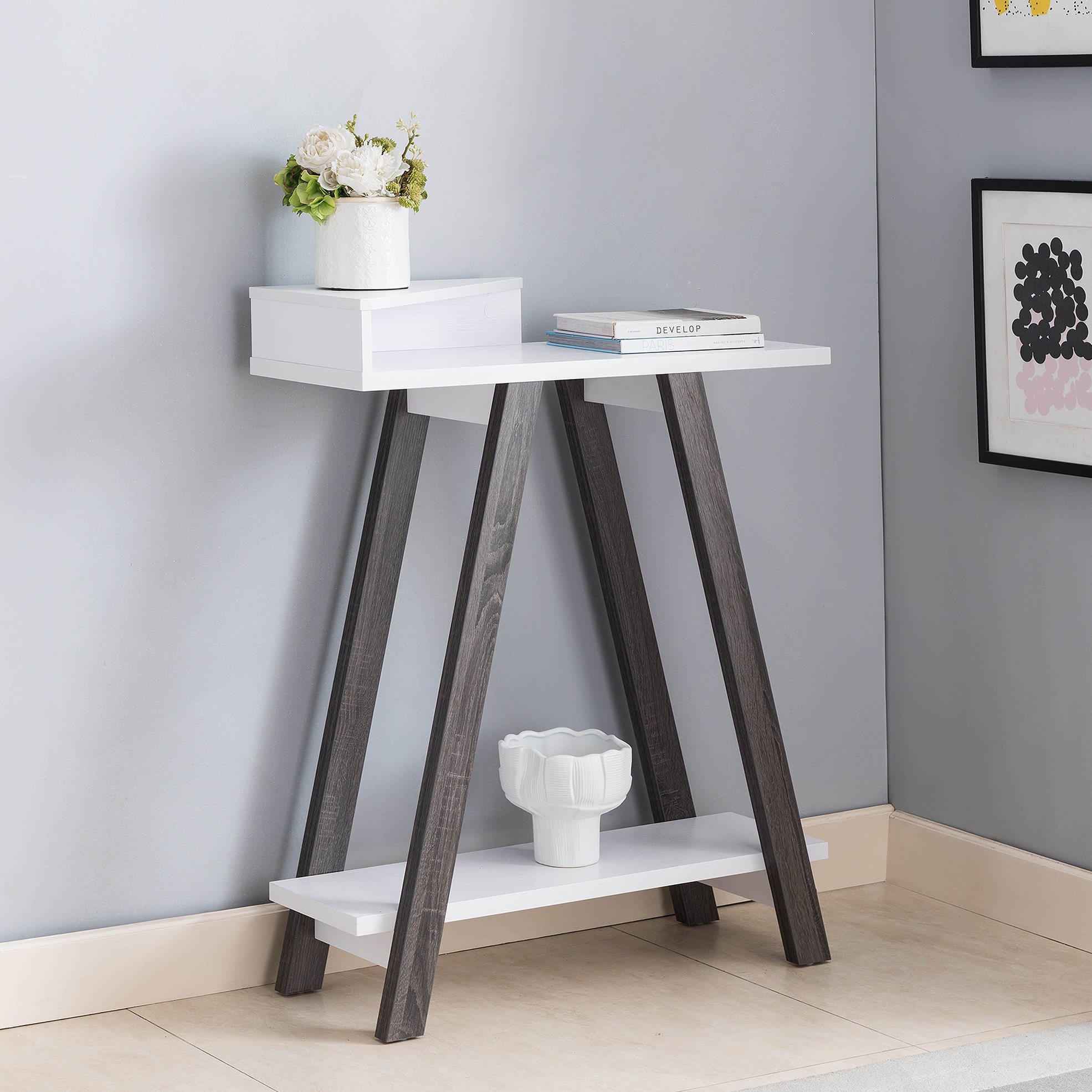 George Oliver Contemporary Two Toned Console Table With Two Shelves ...