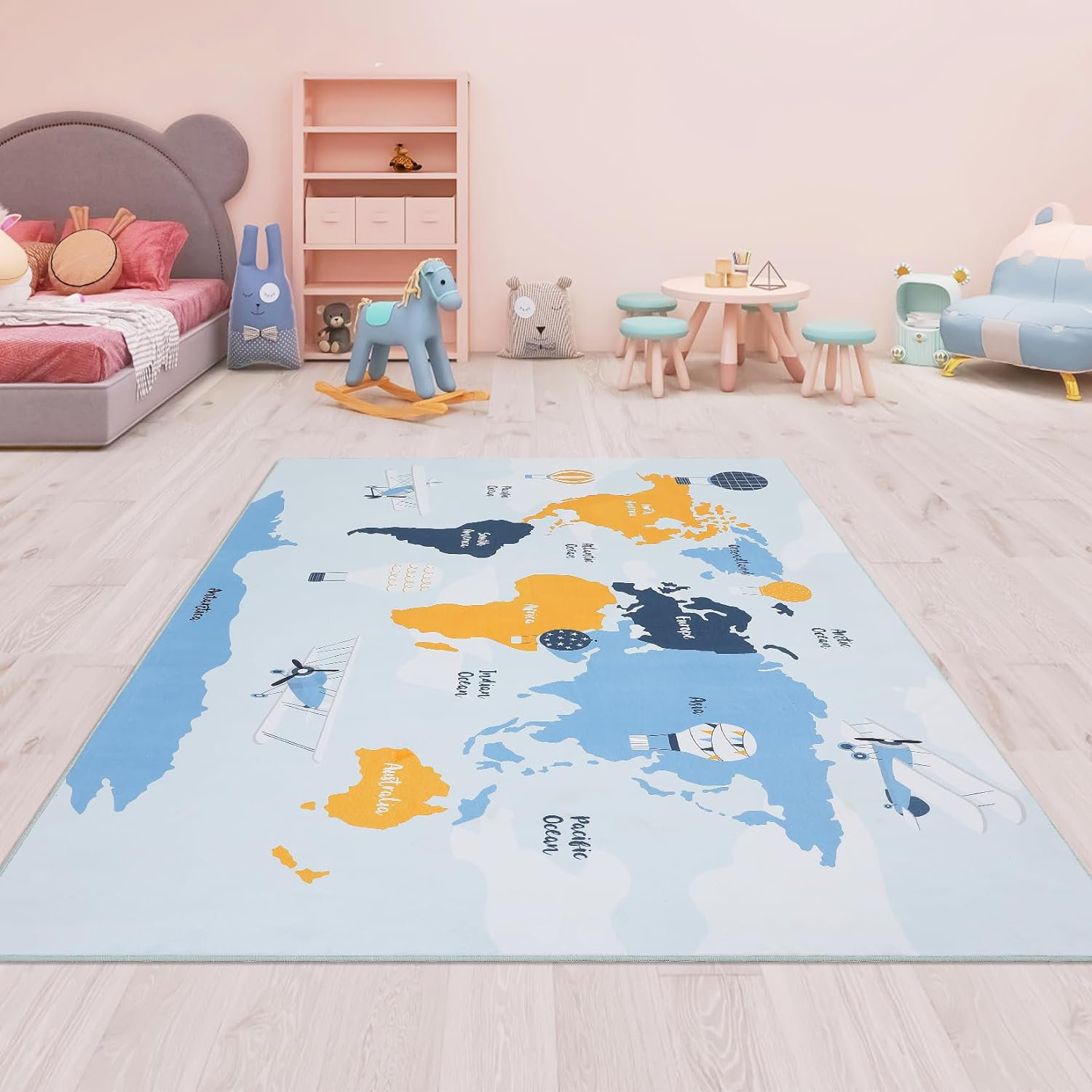 gaomon World Map Kids Area Rug, Educational Game Carpet Non Slip Play ...