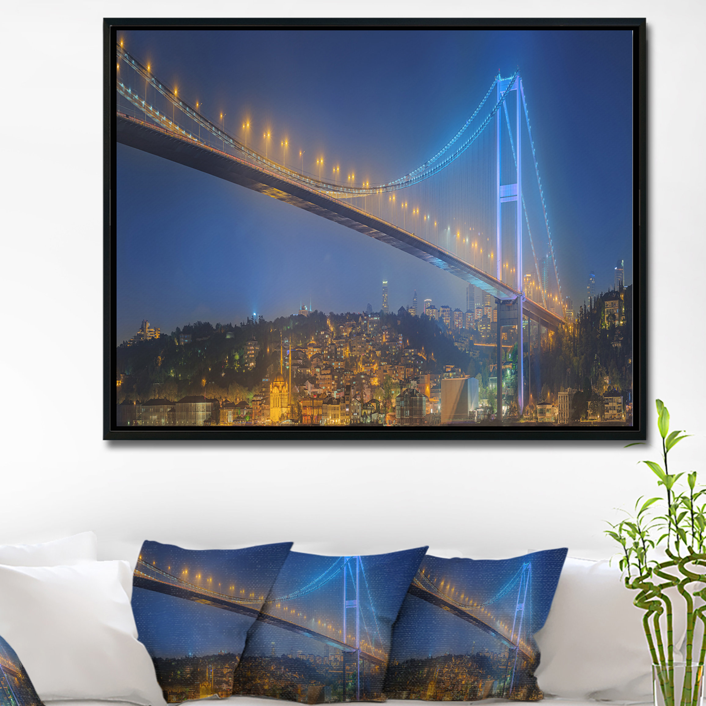 East Urban Home 'Bosphorus Bridge at Night Istanbul' Framed Photograph ...