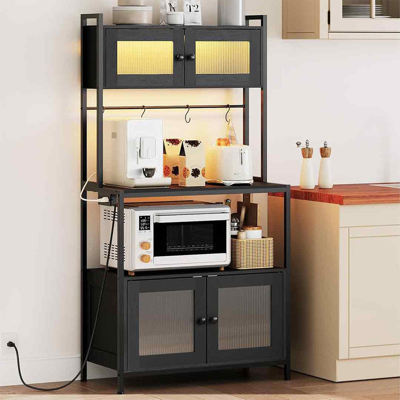 17 Stories Bakers Rack with Storage Cabinet, Industrial Microwave Oven ...
